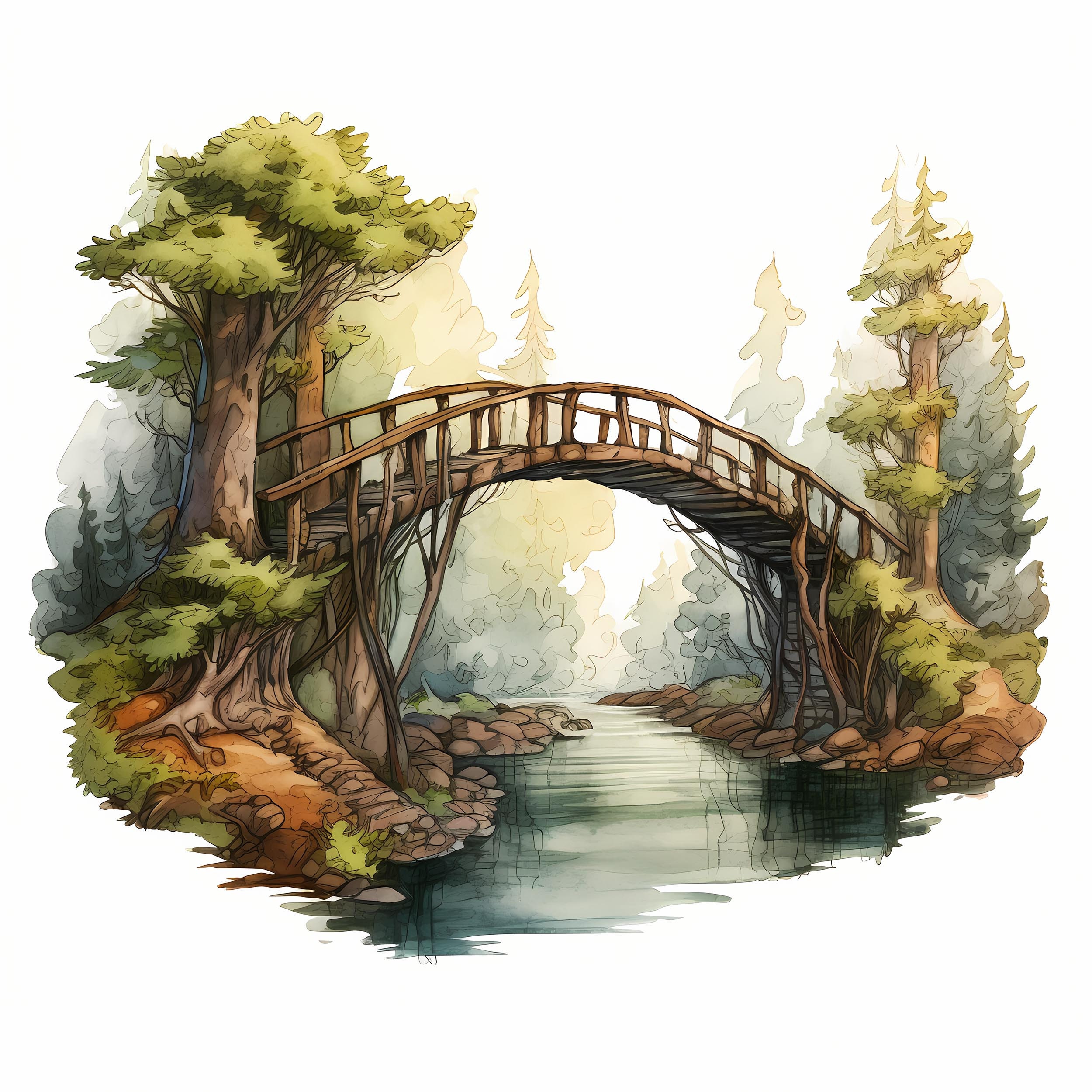 Magic Fairy Forest Bridge Watercolor Clipart, Watercolor Magic Forest ...
