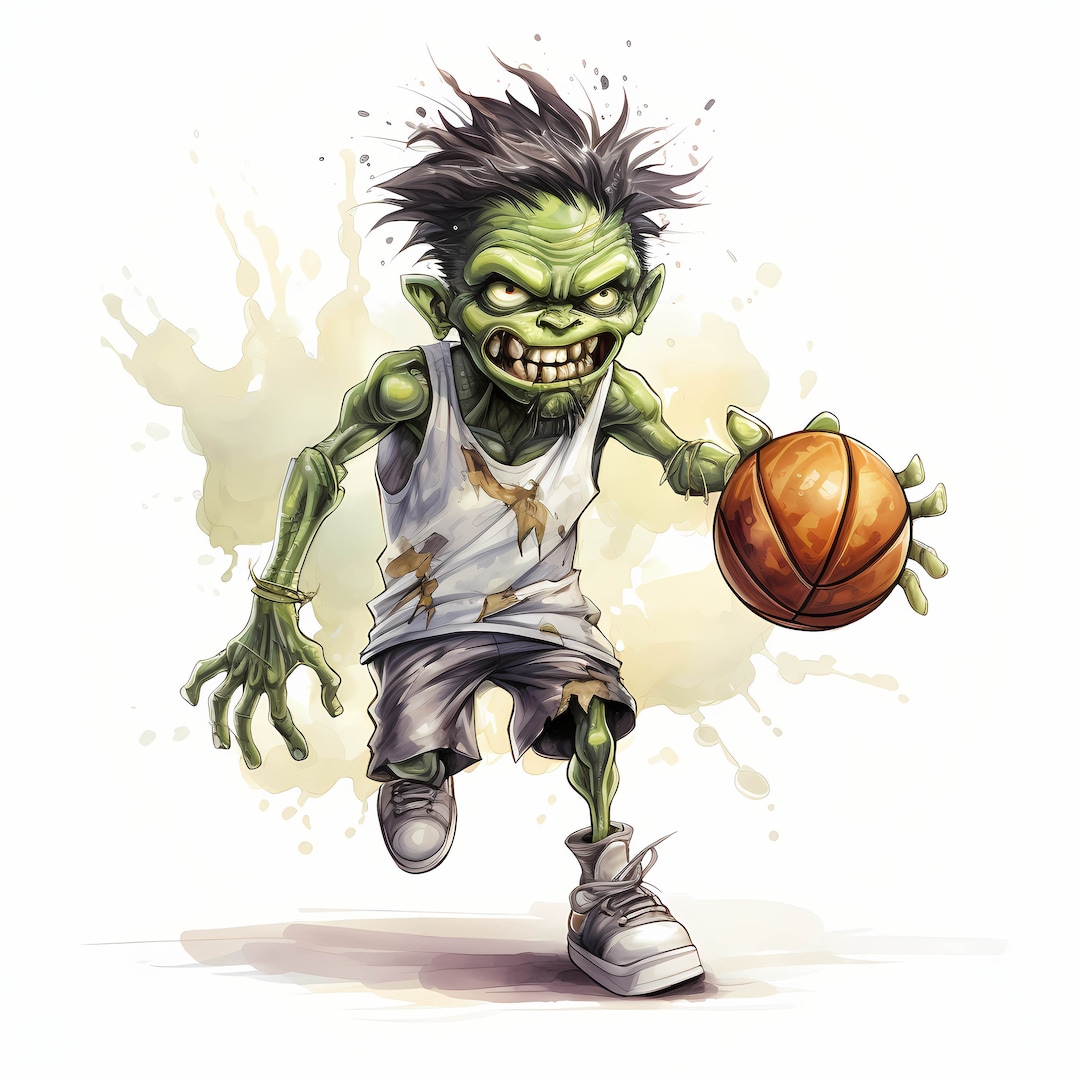 Zombie Basketball Player Portrait Watercolor Clipart, Halloween Zombie ...