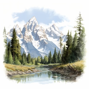 Grand Teton National Park Watercolor Sketch Art Set, Grand Teton ...