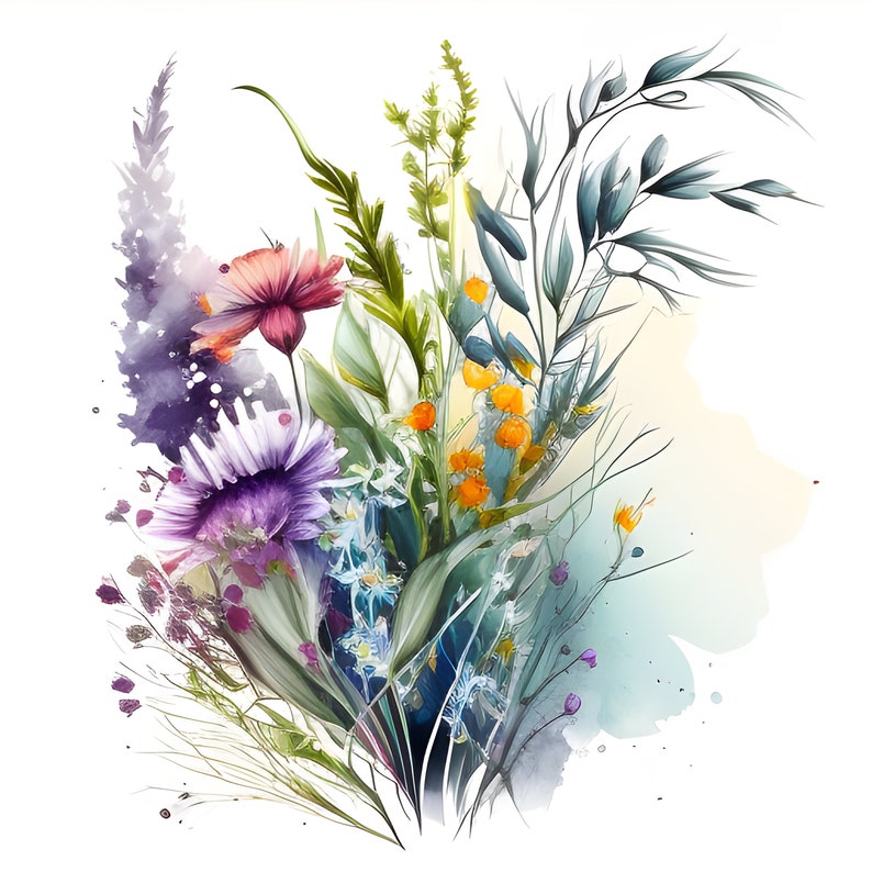 Watercolor Meadow Flowers Clipart 10 High-quality Pngs - Etsy