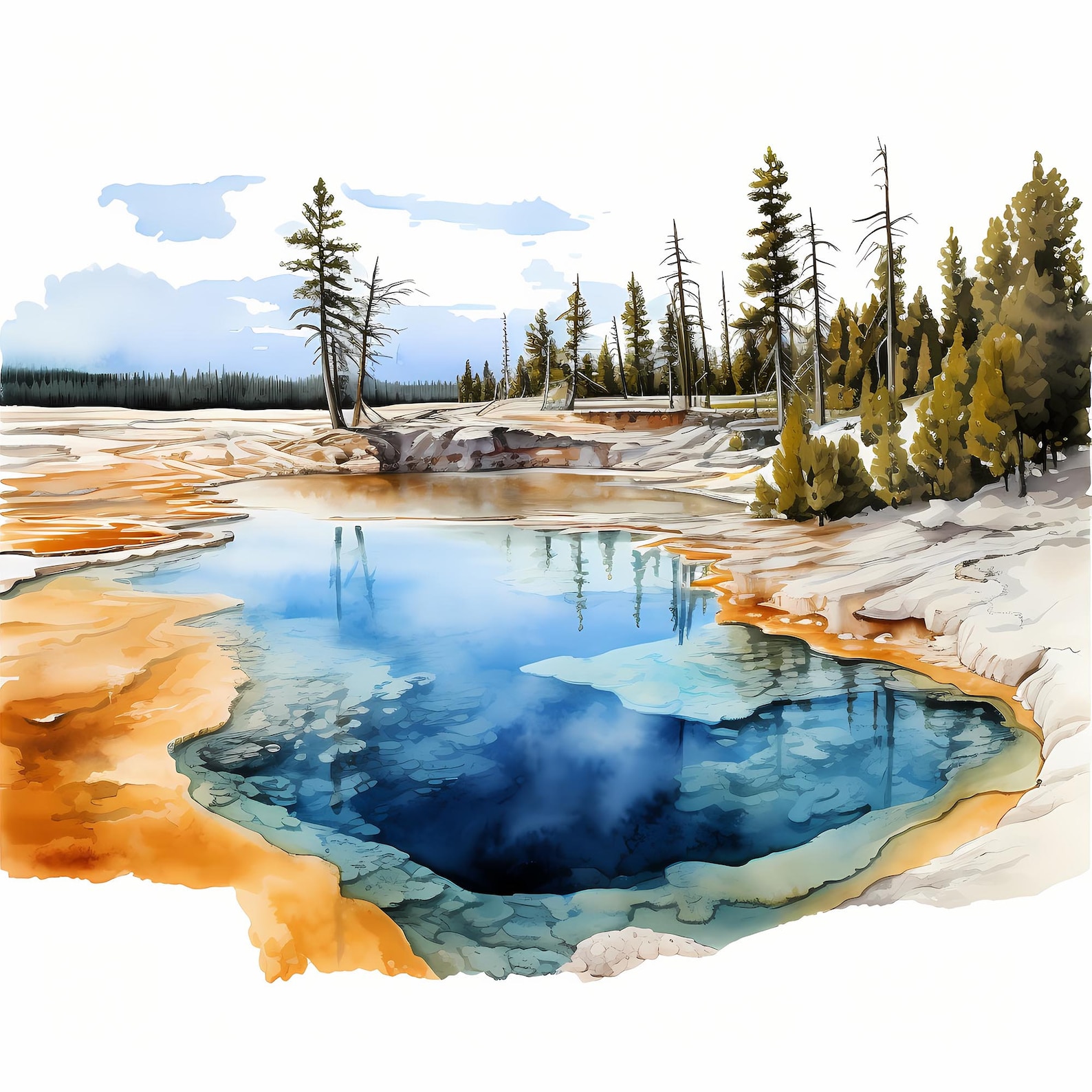 Yellowstone National Park Watercolor Sketch Art Bundle, National Park ...