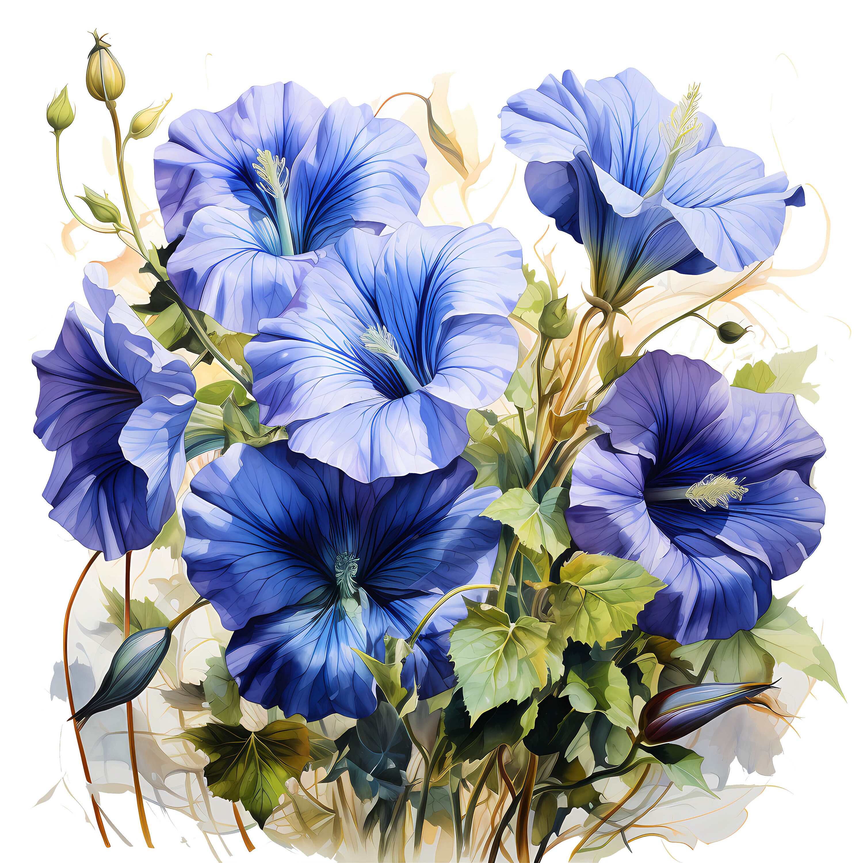 Morning Glory Flowers Watercolor Clipart, Blue Flowers Set, Floral ...