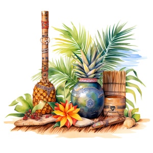 Hawaii Design Elements Watercolor Drawing Clipart Bundle, Tropical ...