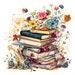 Watercolor Stack of Fantasy Books Clipart, Fantasy Books and Flowers ...