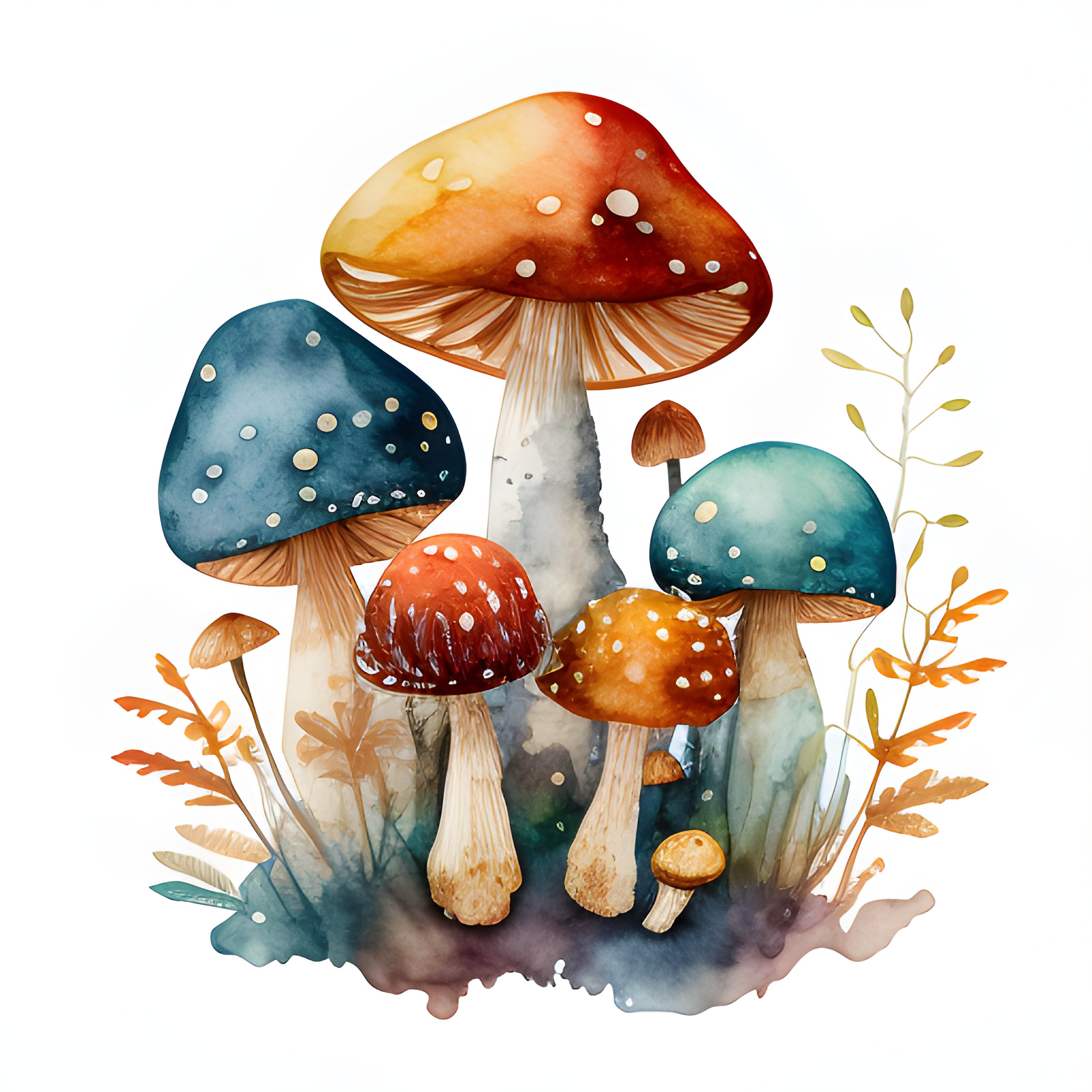 Watercolor Mushrooms Clipart, Cute Forest Nature Toadstool Clipart ...