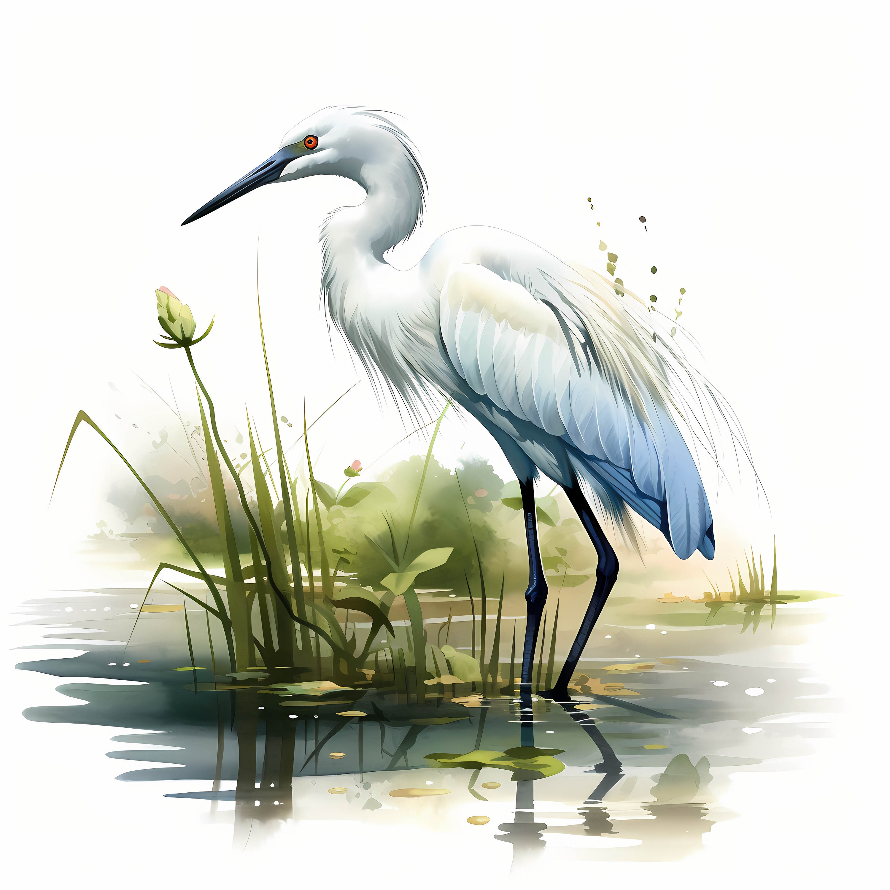 Little Egret Bird Watercolor Clipart Bundle Colorful Little - Etsy