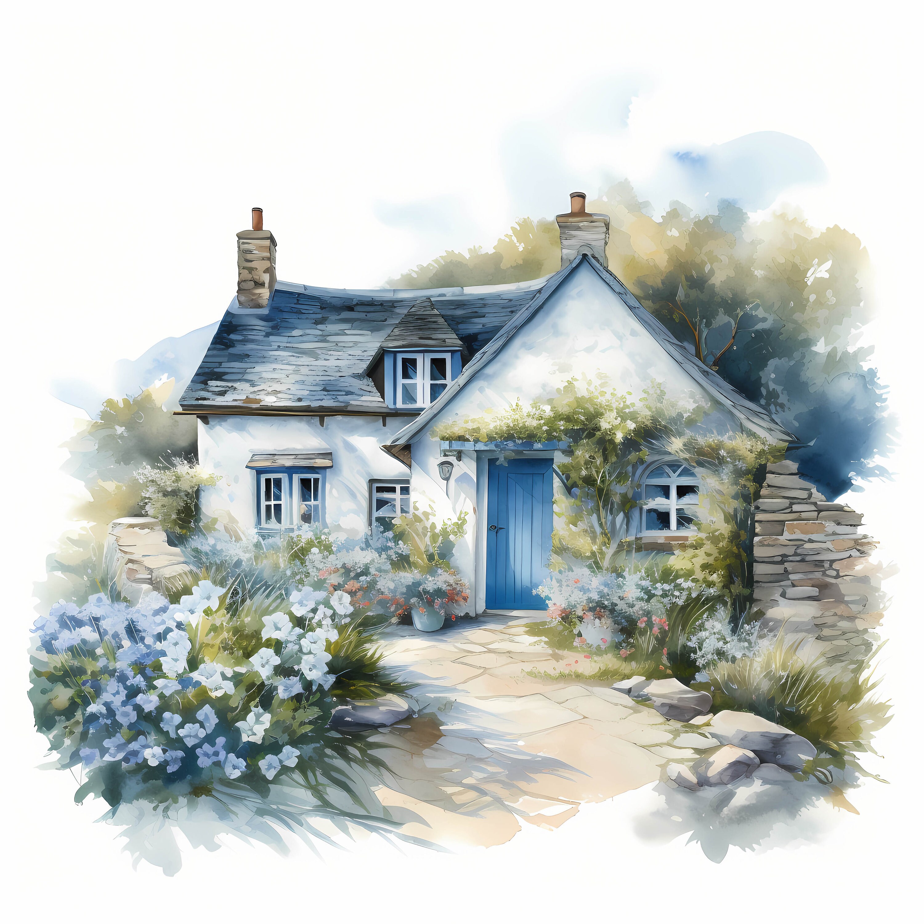 Cornish Cottage Watercolor Clipart, Cottagecore Watercolor Set, Cornish ...