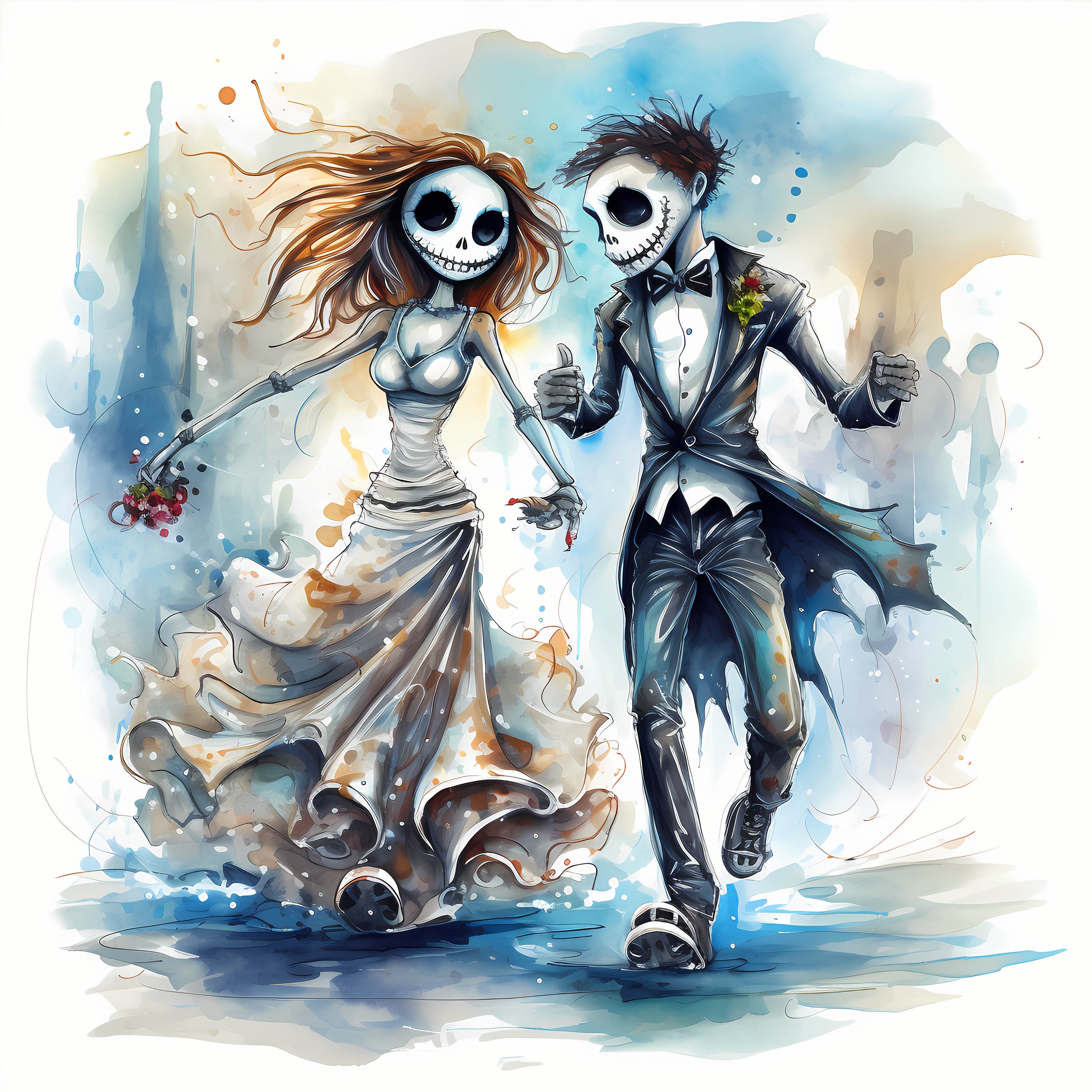 Halloween Spooky Romantic Couple Watercolor Clipart, Halloween Spooky ...