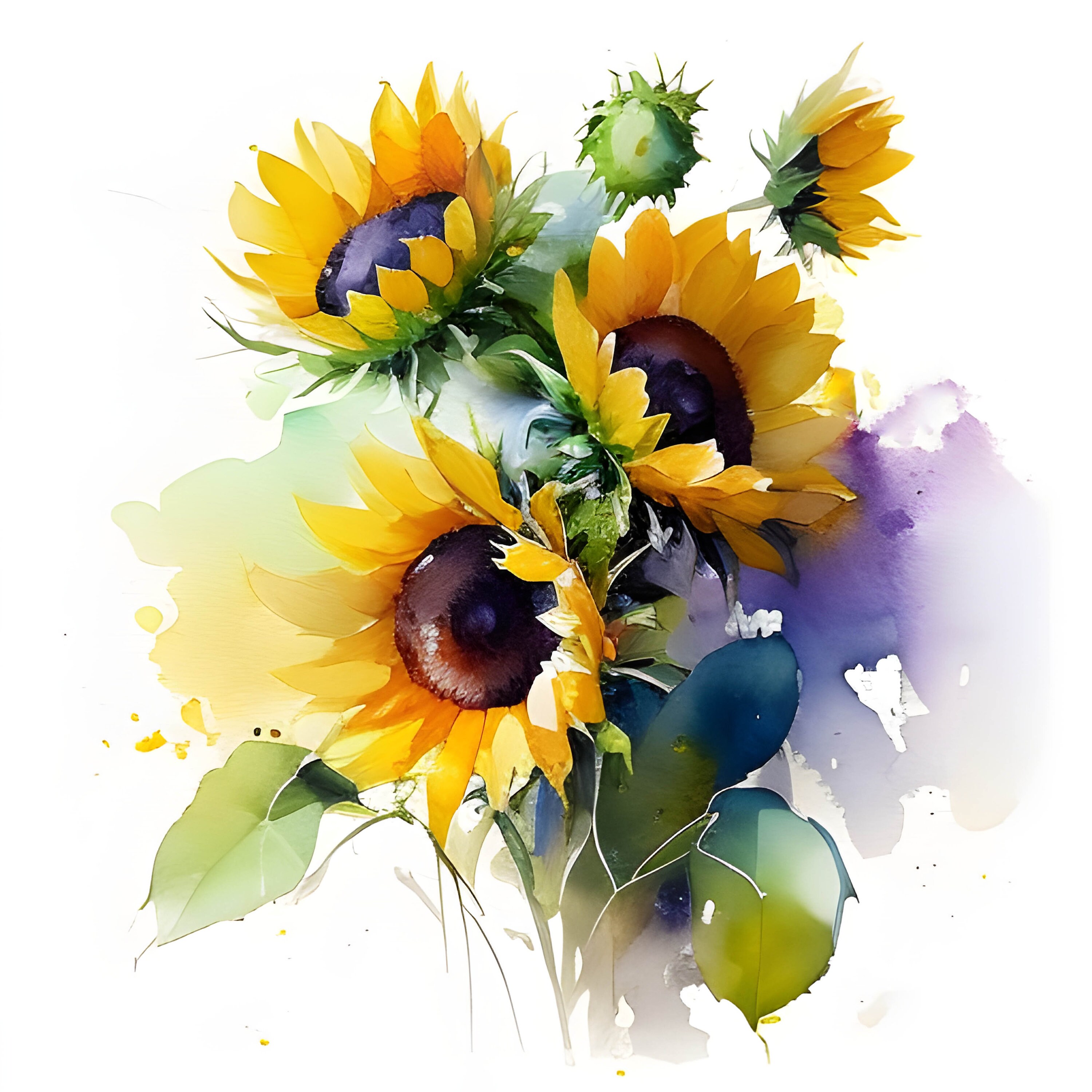 Sunflower Bouquet Watercolor Clipart, Watercolor Floral Clipart ...