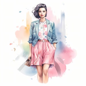 Pastel Pencil Sketch Stylish Fashion Girl Watercolor Clipart, Elegant ...