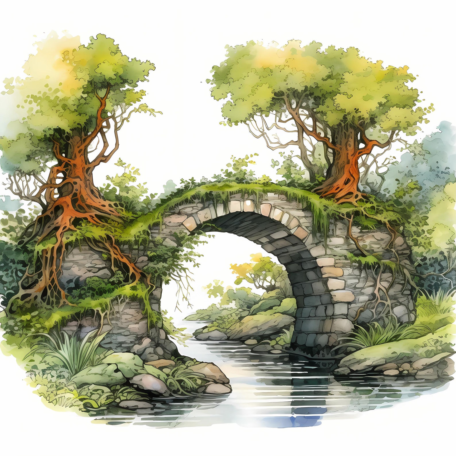 Magic Fairy Forest Bridge Watercolor Clipart, Watercolor Magic Forest ...