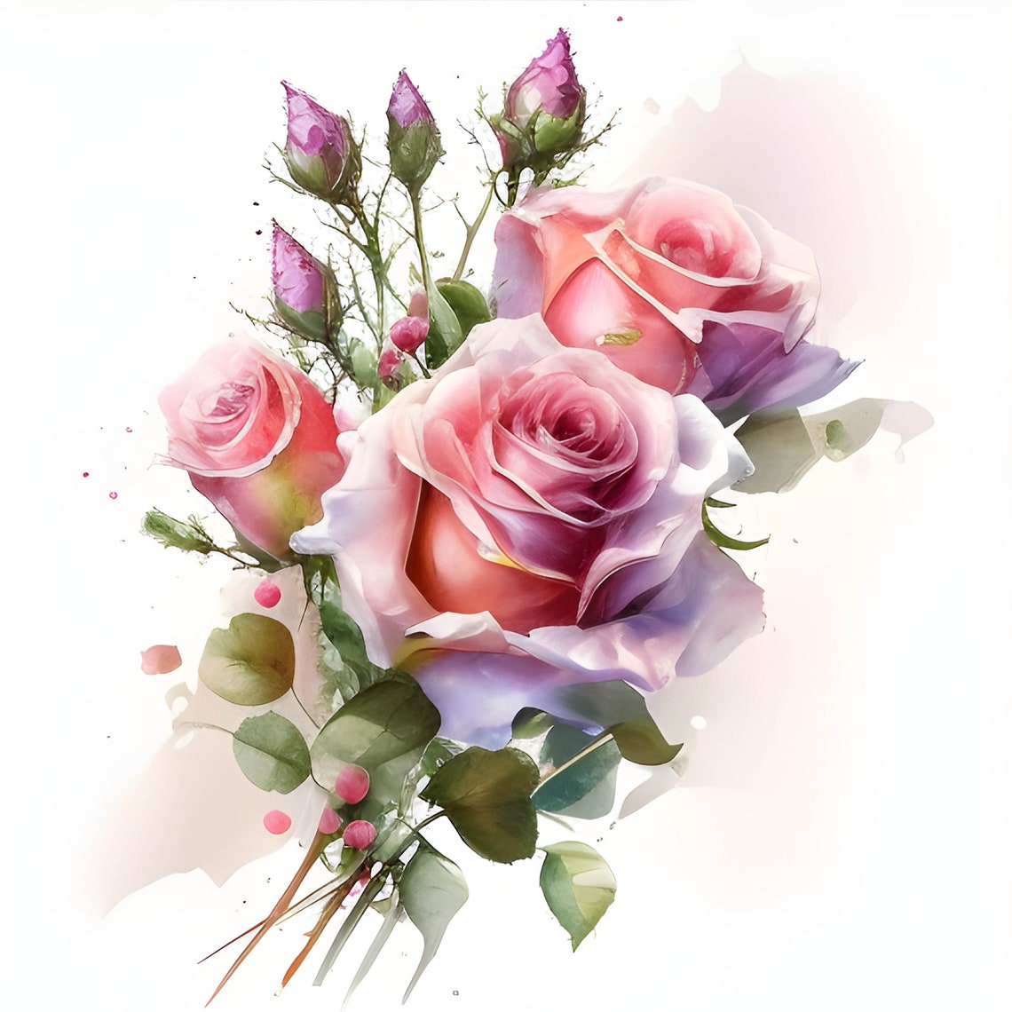 Pink Rose Watercolor Clipart Watercolor Floral Clipart Pink - Etsy