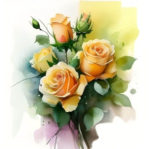 Yellow Rose Watercolor Clipart, Watercolor Floral Clipart, Yellow Rose ...