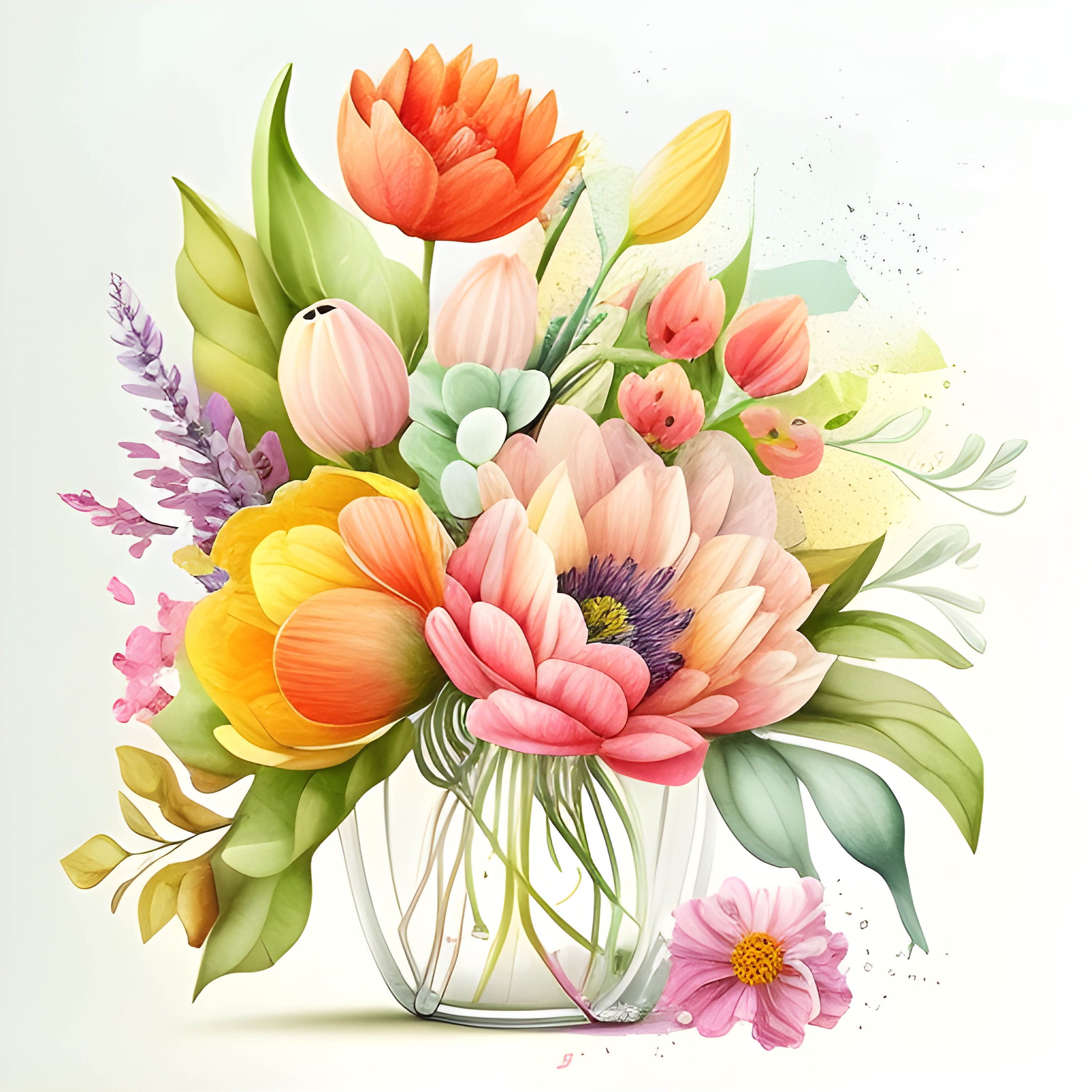 Spring Flowers Vase Watercolor Clipart Watercolor Floral - Etsy