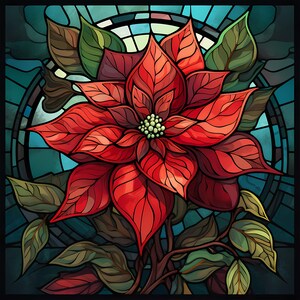 Stained Glass Poinsettia Clipart, Floral Clipart, Poinsettia Set ...