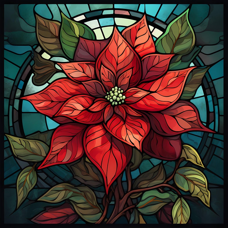 Stained Glass Poinsettia Clipart, Floral Clipart, Poinsettia Set ...