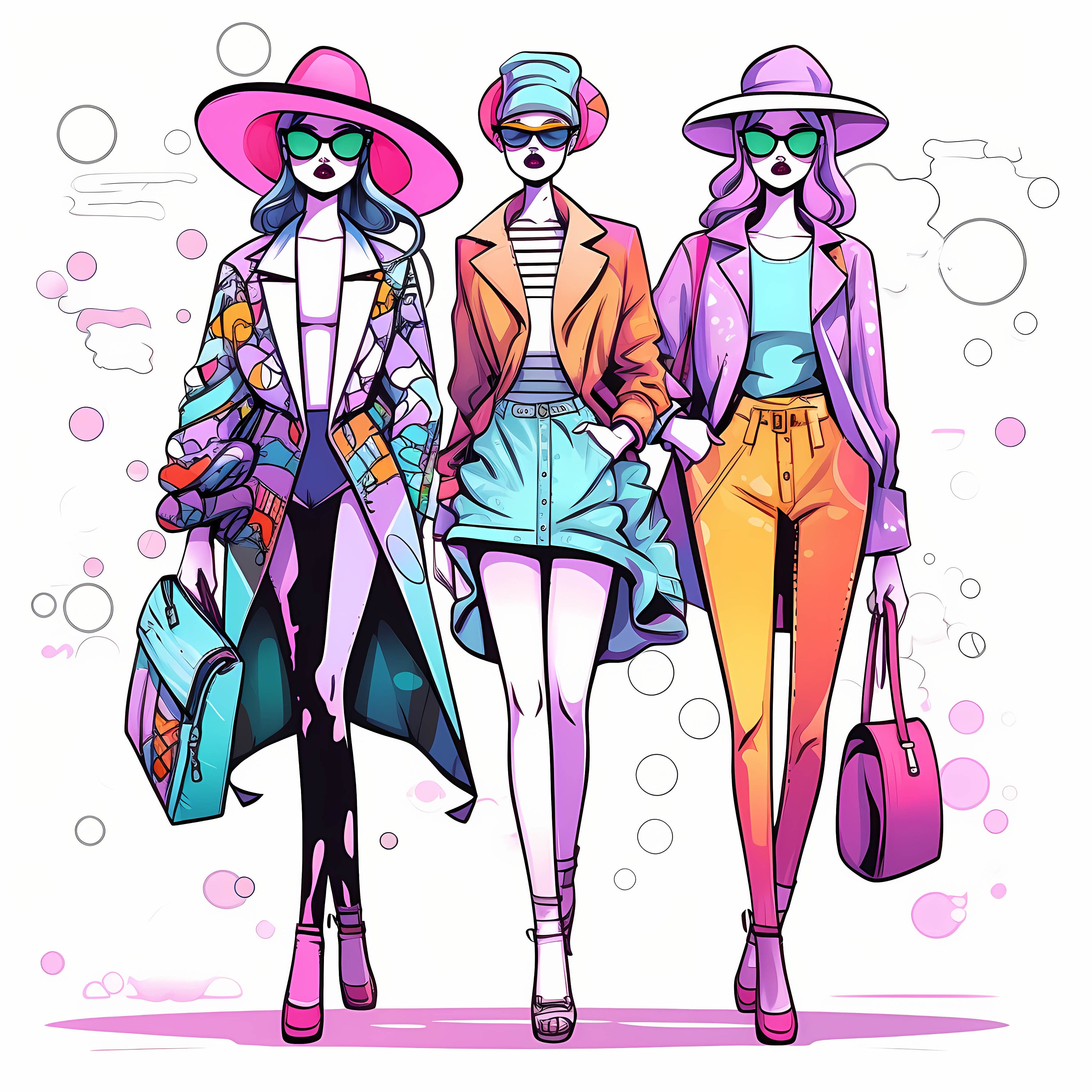 Watercolor Vibrant Fashion Girl Clipart Modern Street Fashion - Etsy