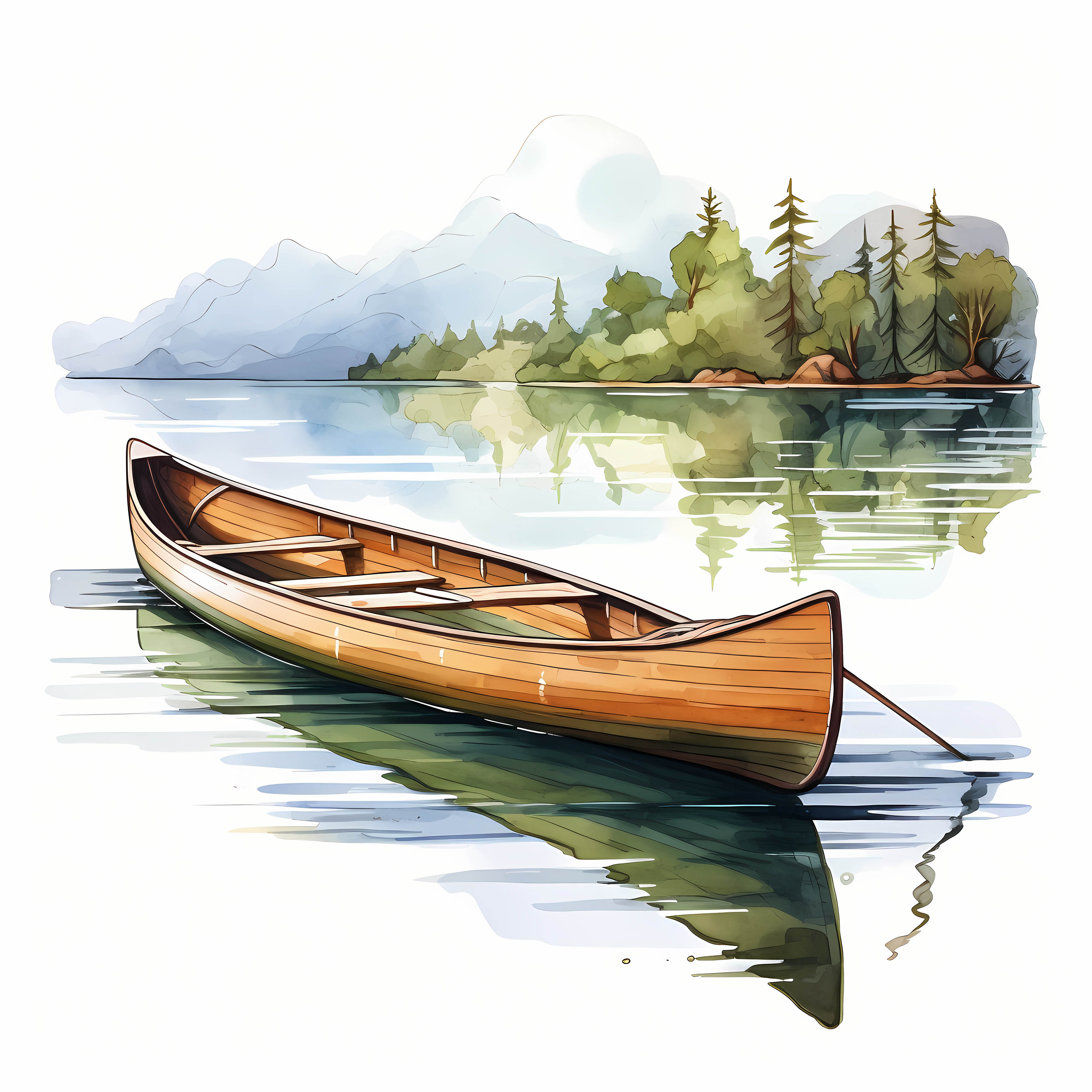 Canoe in a Mountain Lake Watercolor Clipart Bundle, Mountain Lake Canoe ...