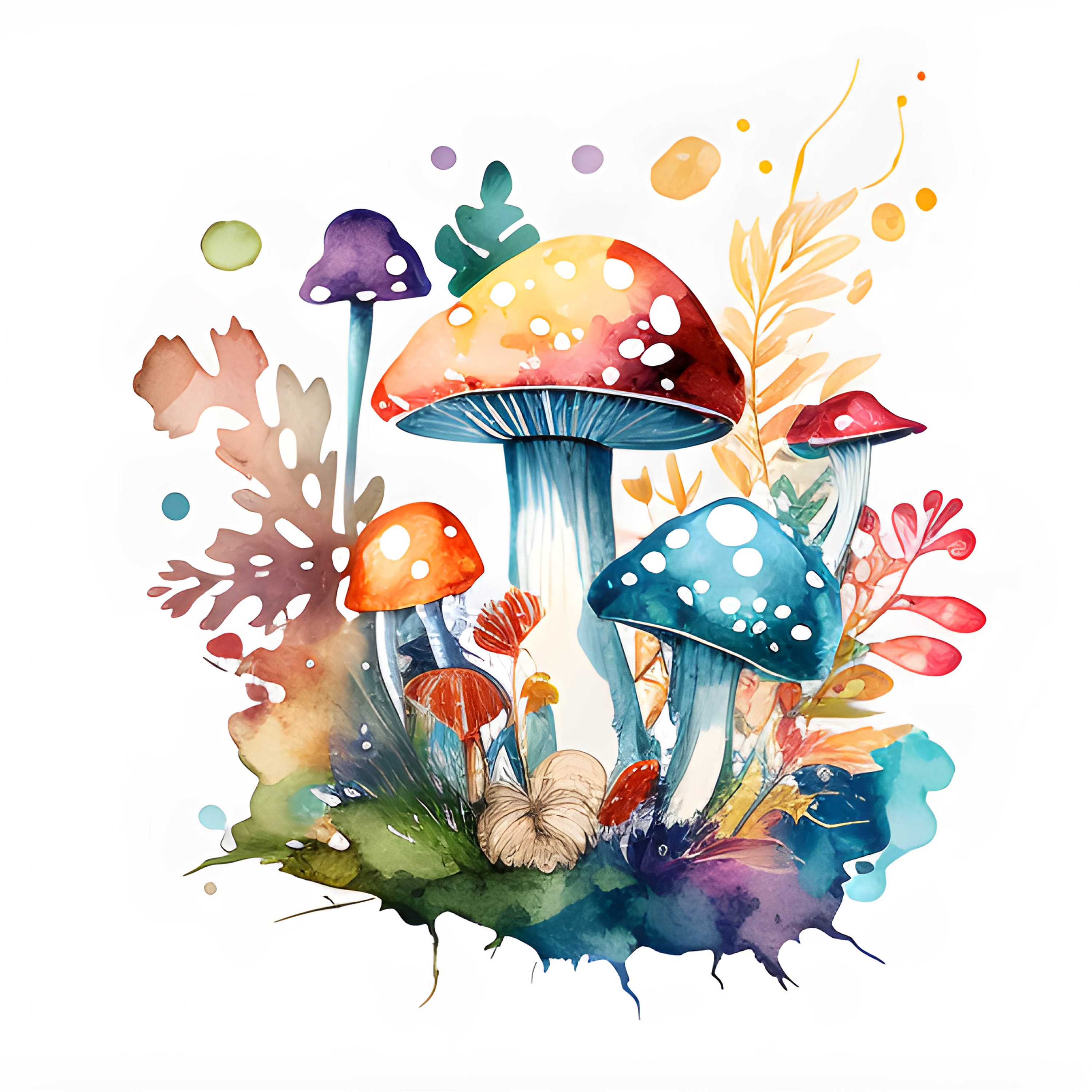 Watercolor Mushrooms Clipart, Cute Forest Nature Toadstool Clipart ...