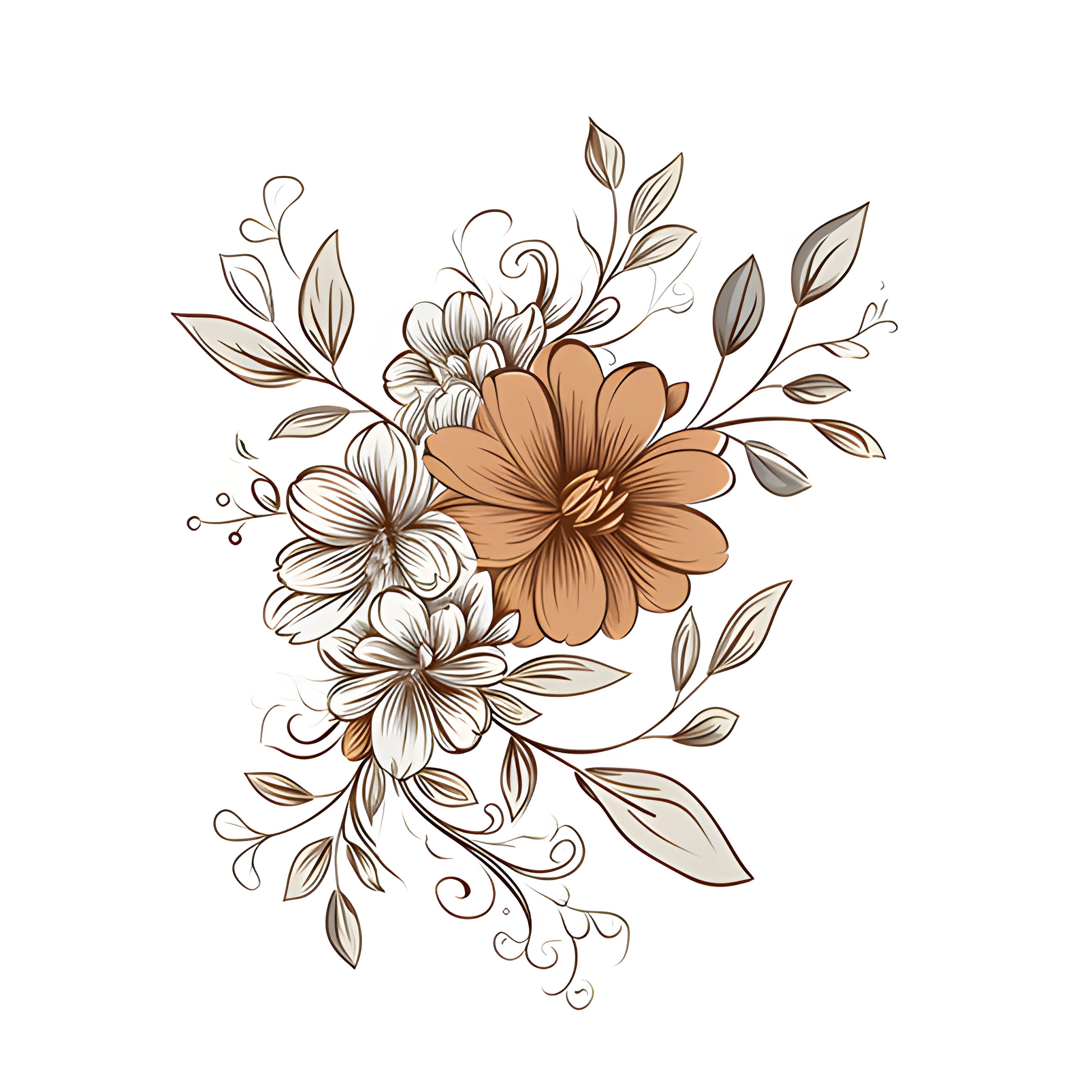 Watercolor Boho Simple Flowers, Bohemian Flowers Beige Bouquet Clipart ...