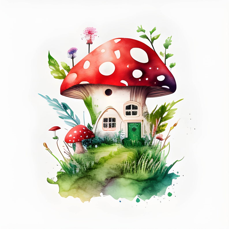 Watercolor Mushrooms Clipart, Cute Forest Nature Toadstool Clipart ...