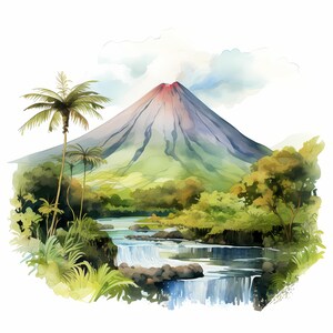 Arenal Volcano National Park Watercolor Sketch Set, Arenal Volcano ...
