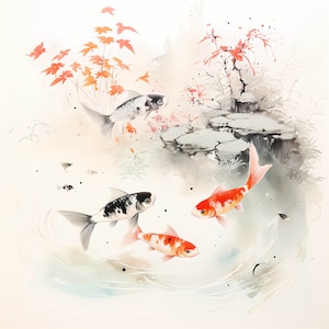 Traditional Chinese Fish Painting Clipart Bundle, Minimalist ...