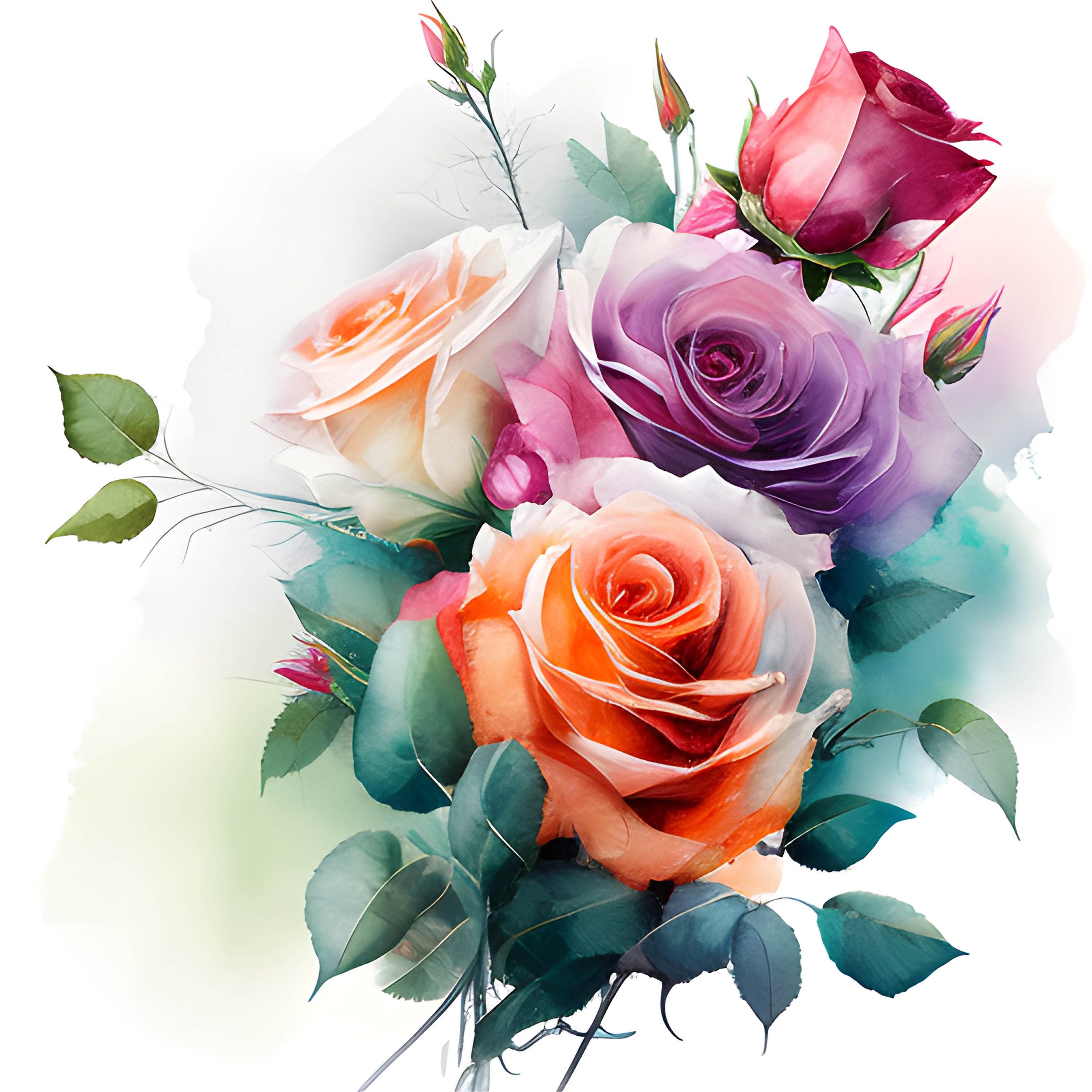 Rose Watercolor Clipart Watercolor Floral Clipart Rose - Etsy