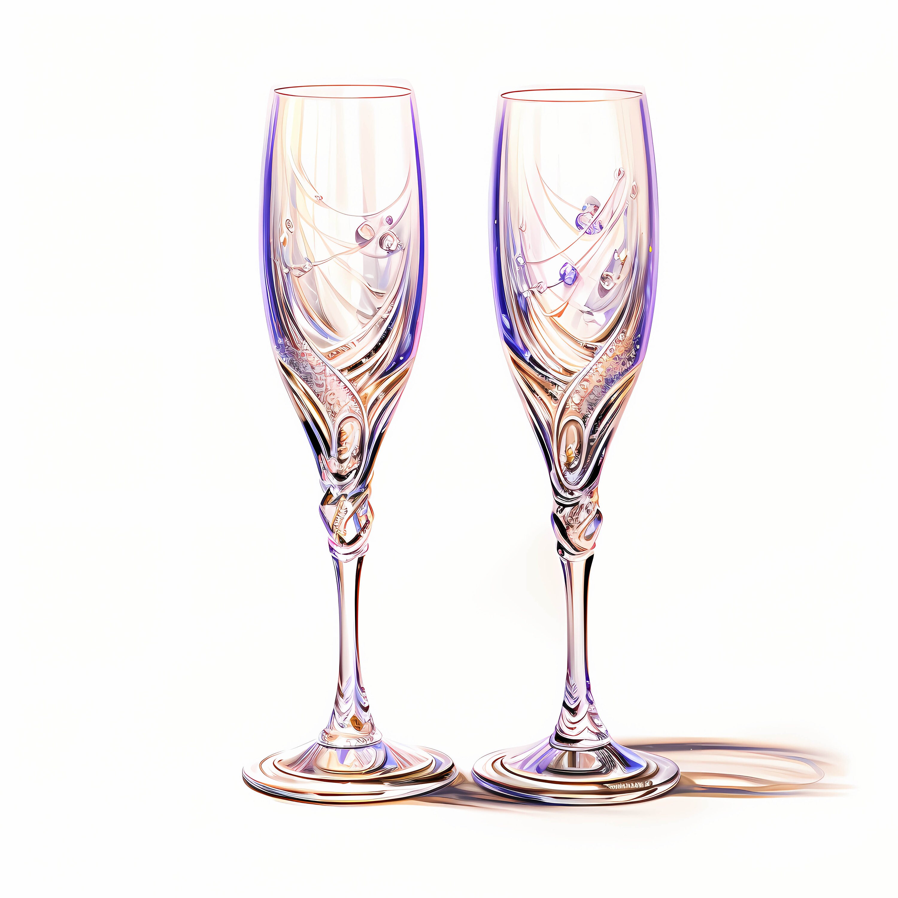 Wedding Glasses Watercolor Clipart Bundle, Decorated Champagne Wedding ...