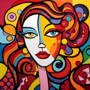 Vibrant Abstract Art Woman Face Board Print Portrait Bundle, Vibrant ...