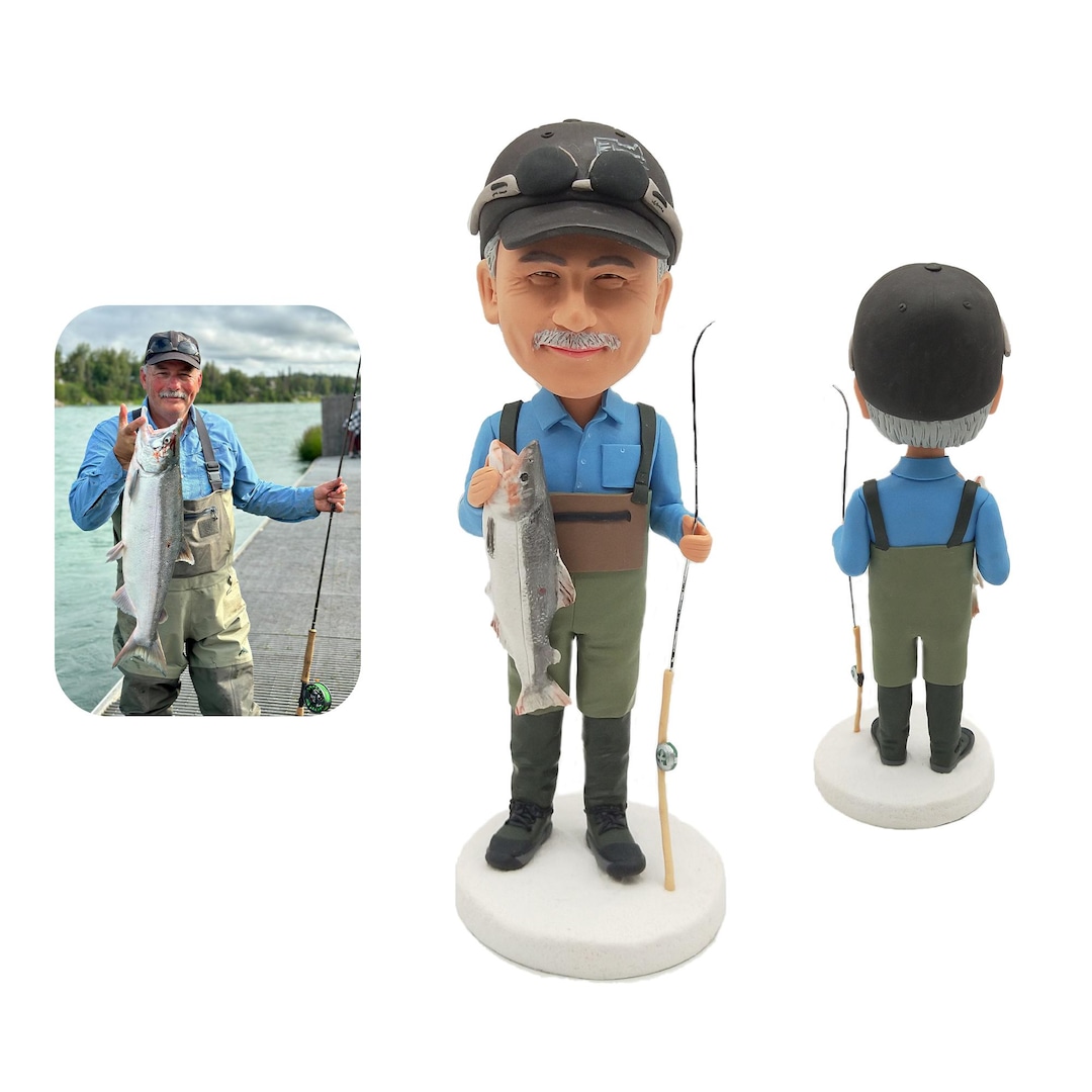 Personalized Fishing Bobblehead Doll, Custom Fisherman Clay 3D Figurine ...