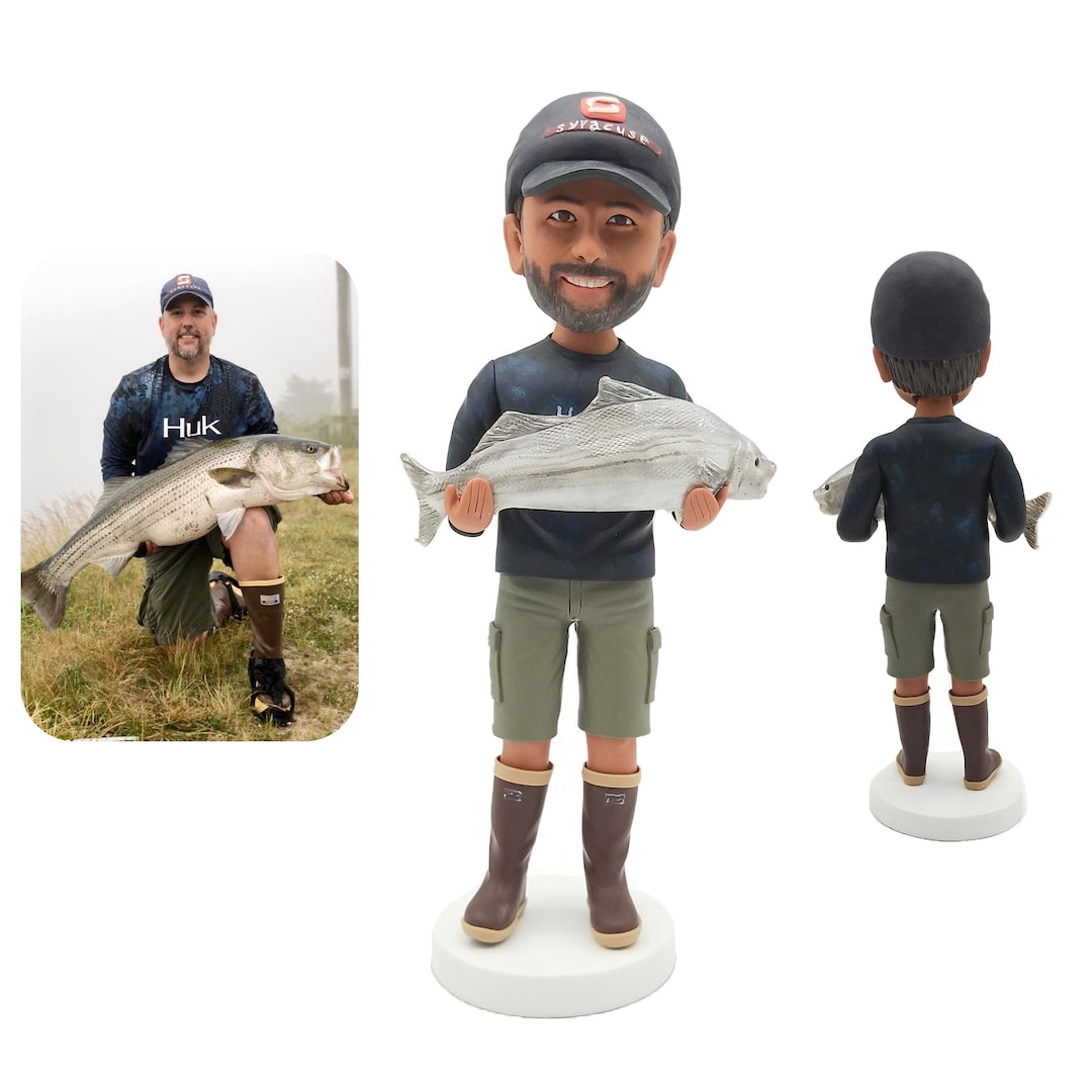 Personalized Fisherman Bobblehead, Custom Clay Fishing 3D Statue ...