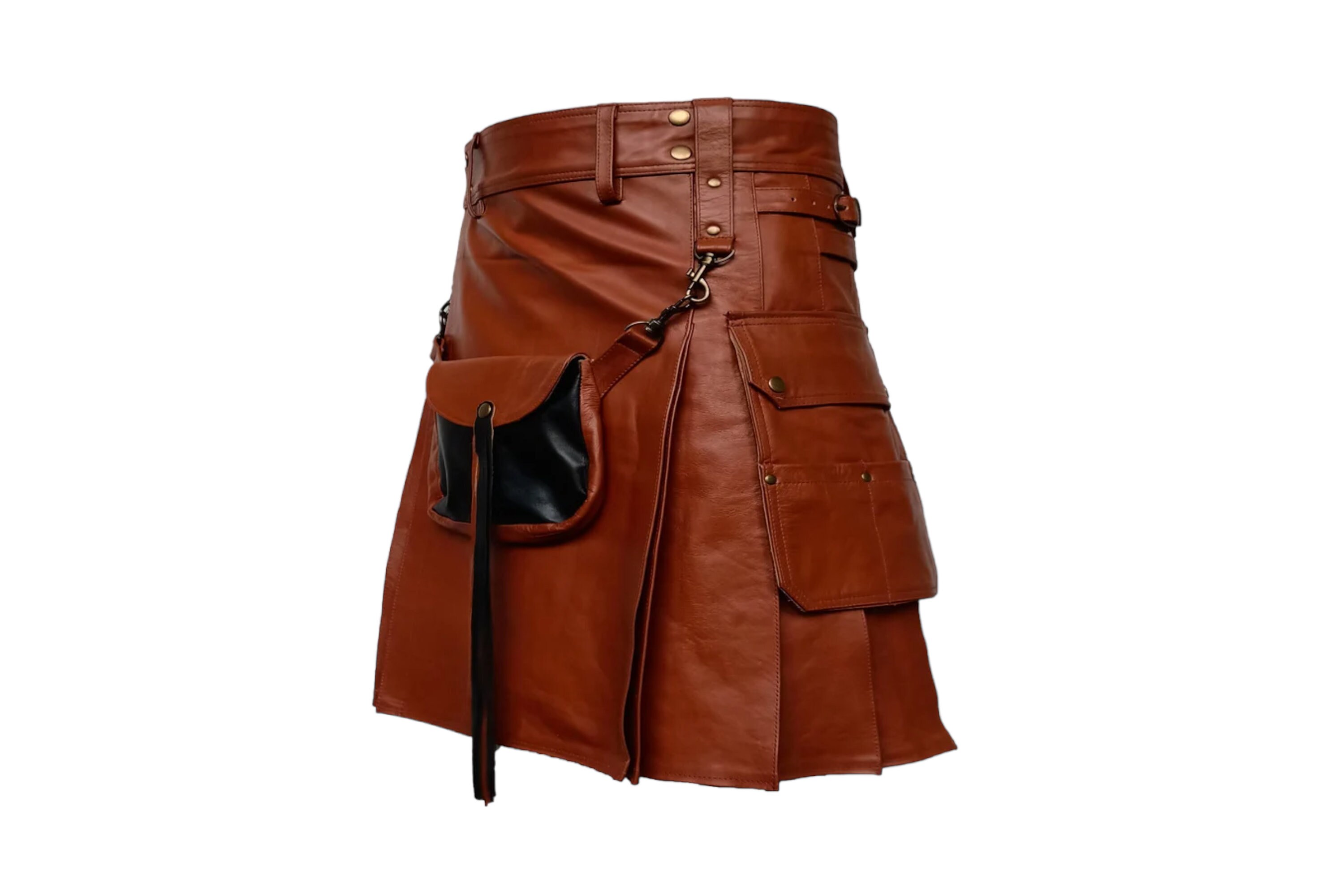 Real Cow Brown Leather Utility Kilt With Sporran Handmade Vintage Kilt ...