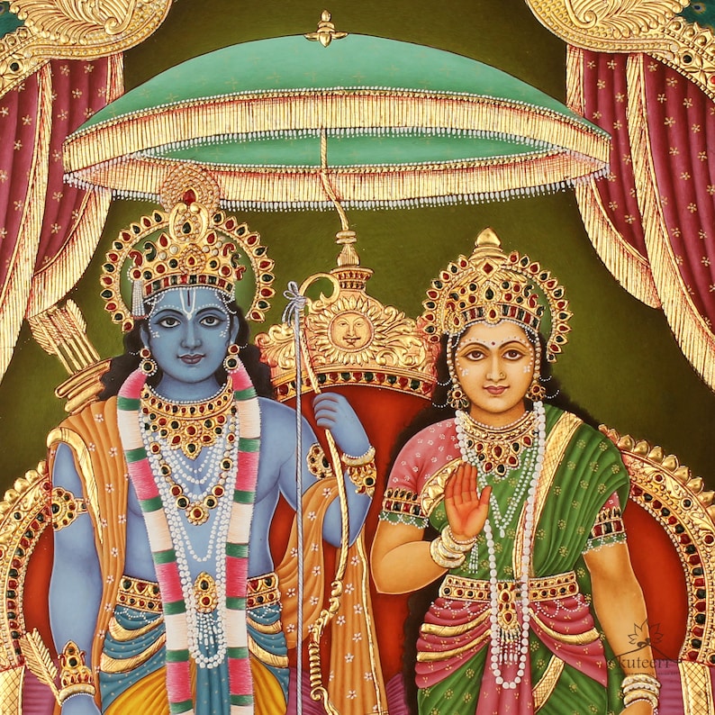 Divine Handpainted Lord Rama Goddess Sita Real Gold Foil Embossed ...
