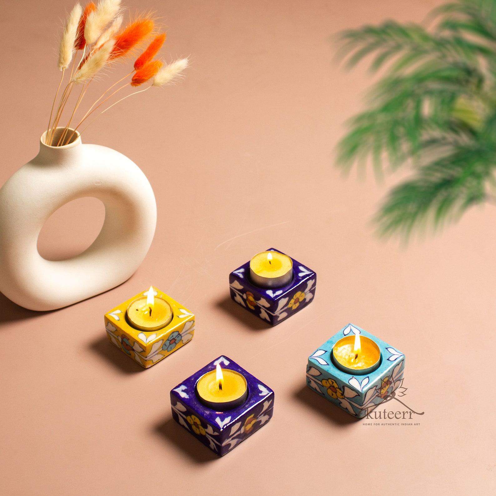 Blue Pottery Tea Light Candle Holder & Sauce/dip Container Handmade by ...