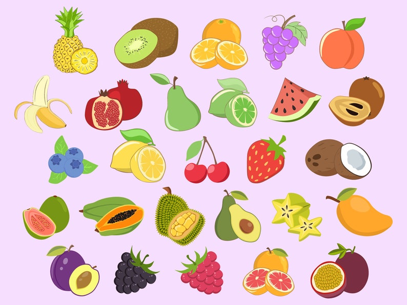 Fruits SVG Clipart Cute Fruits PNG Bundle Decor Elements - Etsy