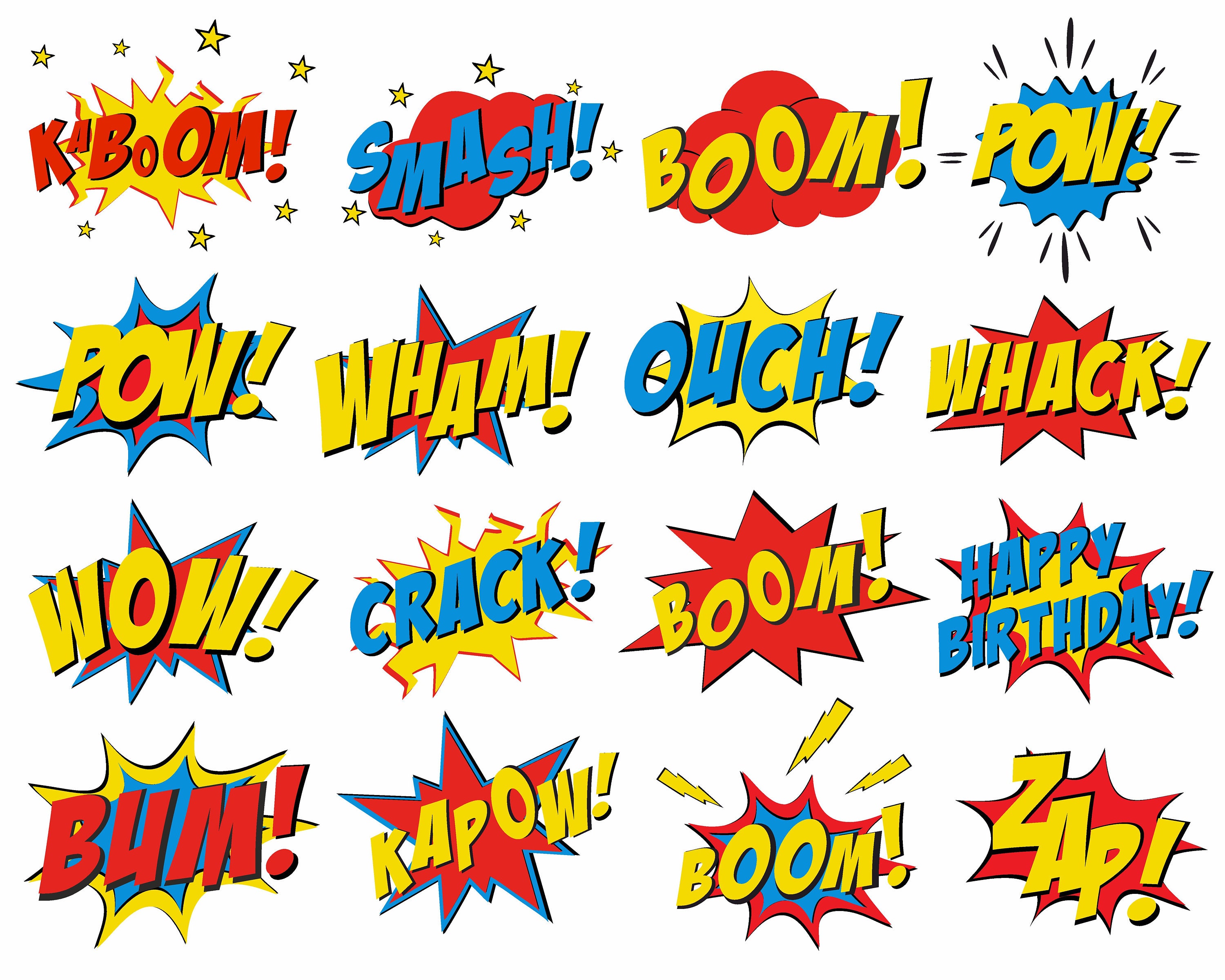 Comic Style Action Bubbles SVG Clipart Comic Cartoon Style PNG Bundle ...