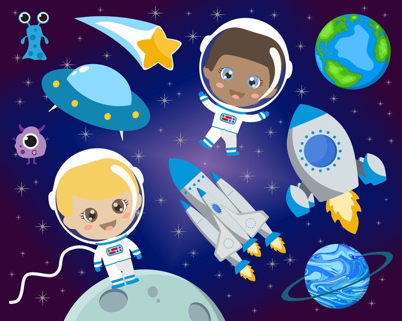 Kids in Space SVG Clipart Boy Astronaut Galaxy Clipart - Etsy