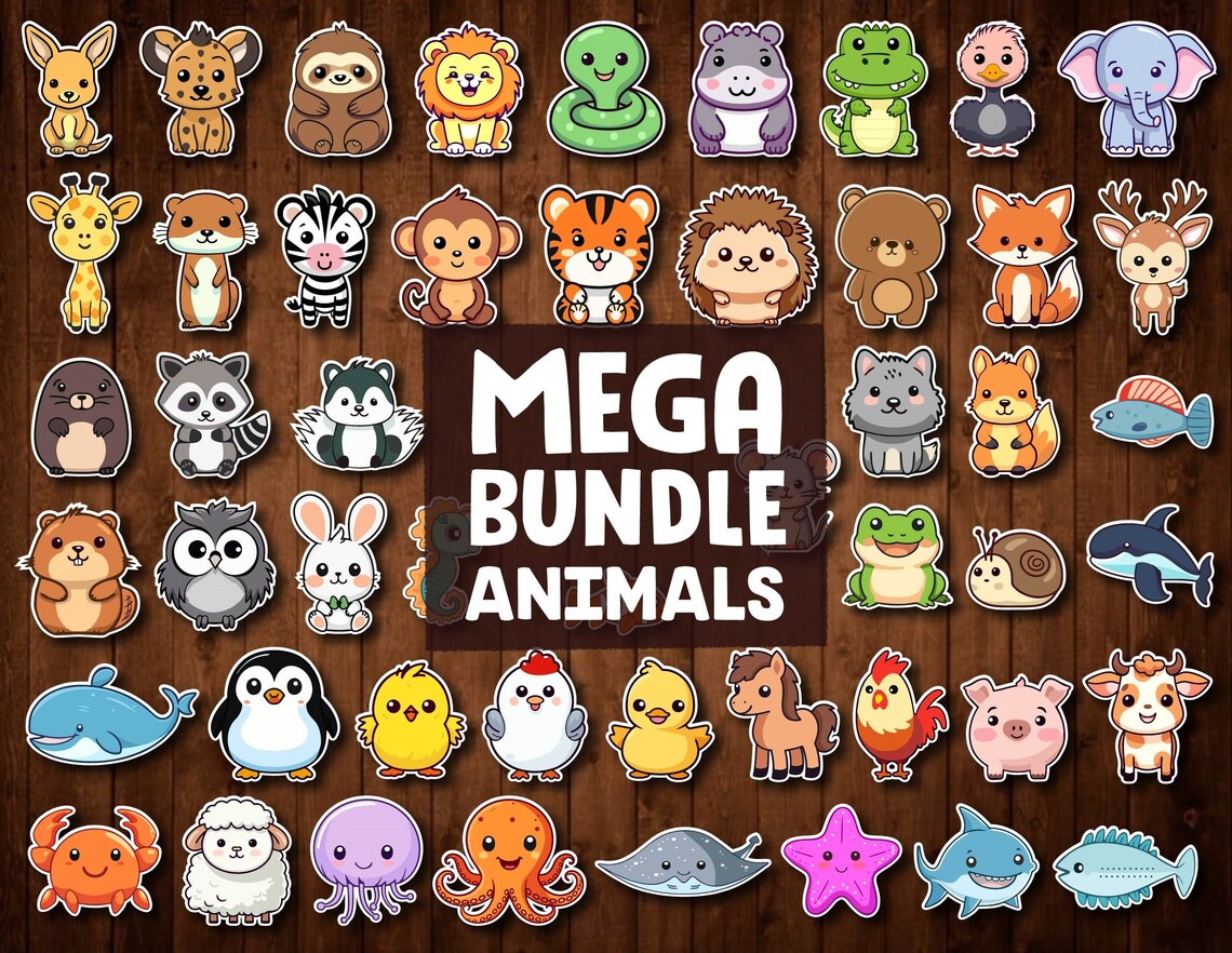 Animals MEGA Bundle 50 Different Animals SVG Clipart Cute - Etsy Australia