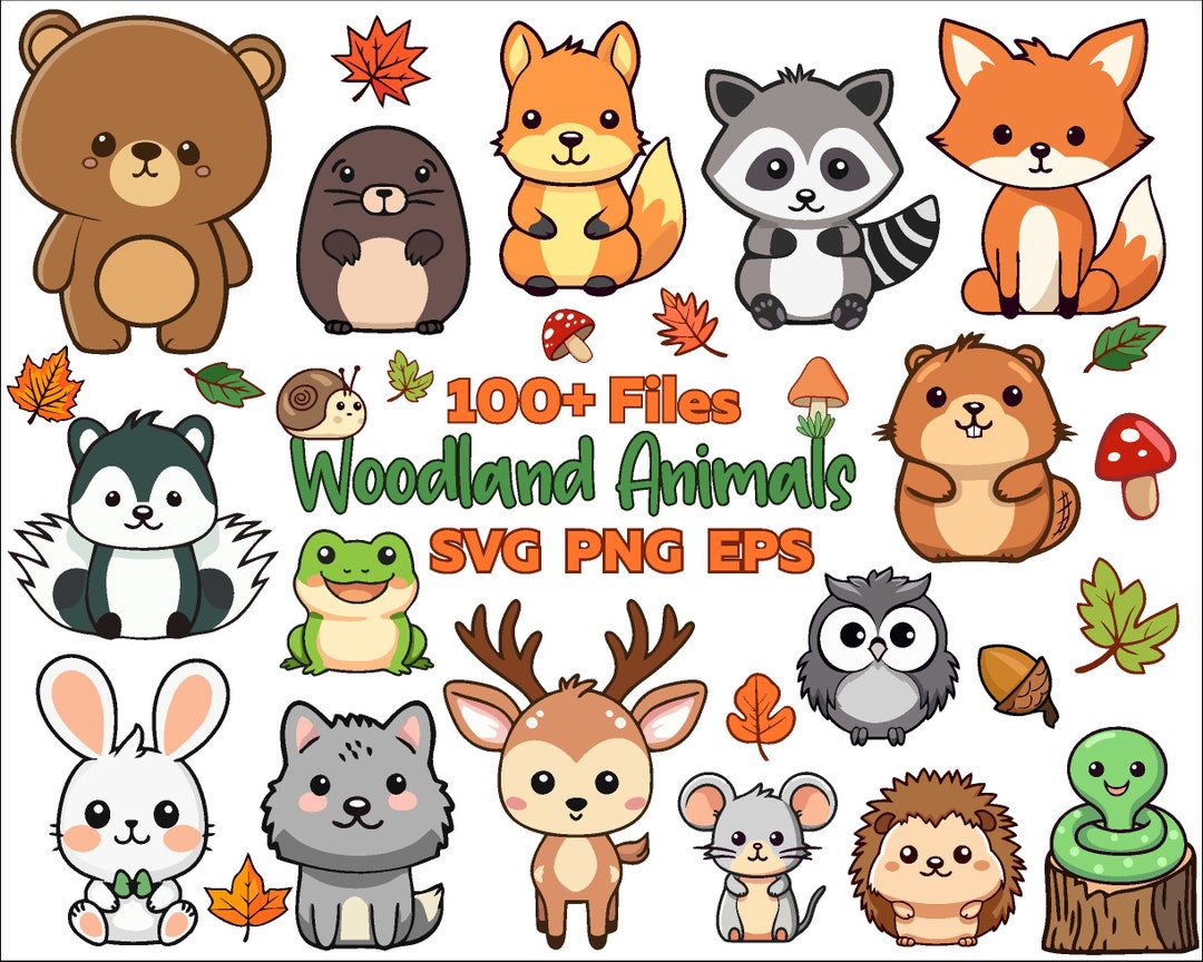Woodland Animals SVG Clipart - Cute Animals Bundle - Forest Animals PNG ...