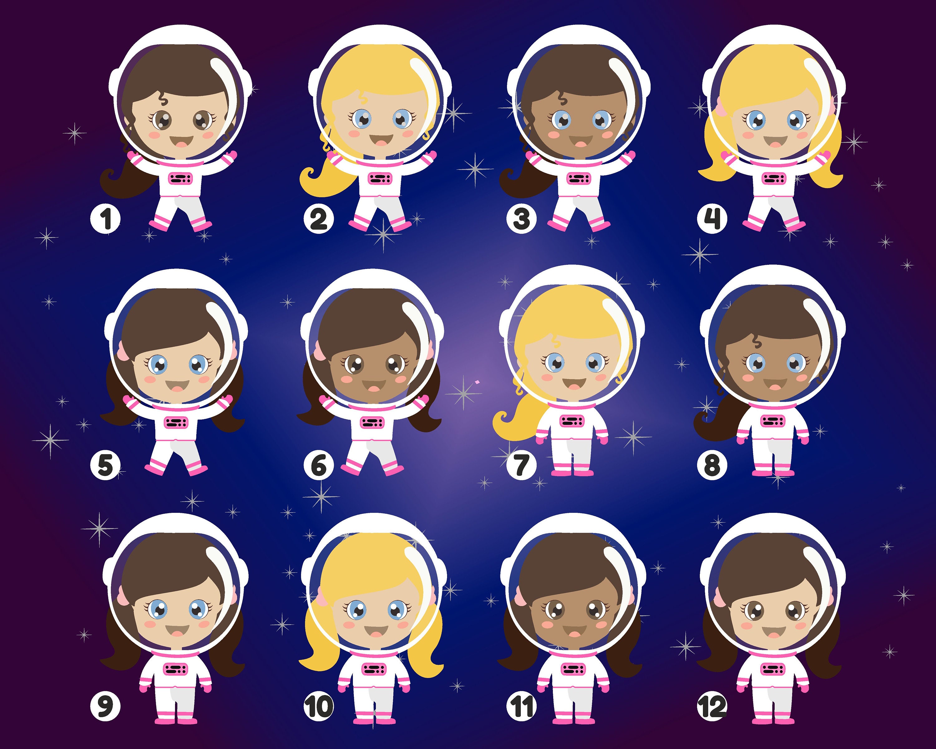 Kids in Space SVG Clipart Astronaut Girls Galaxy Clipart Planets PNG ...