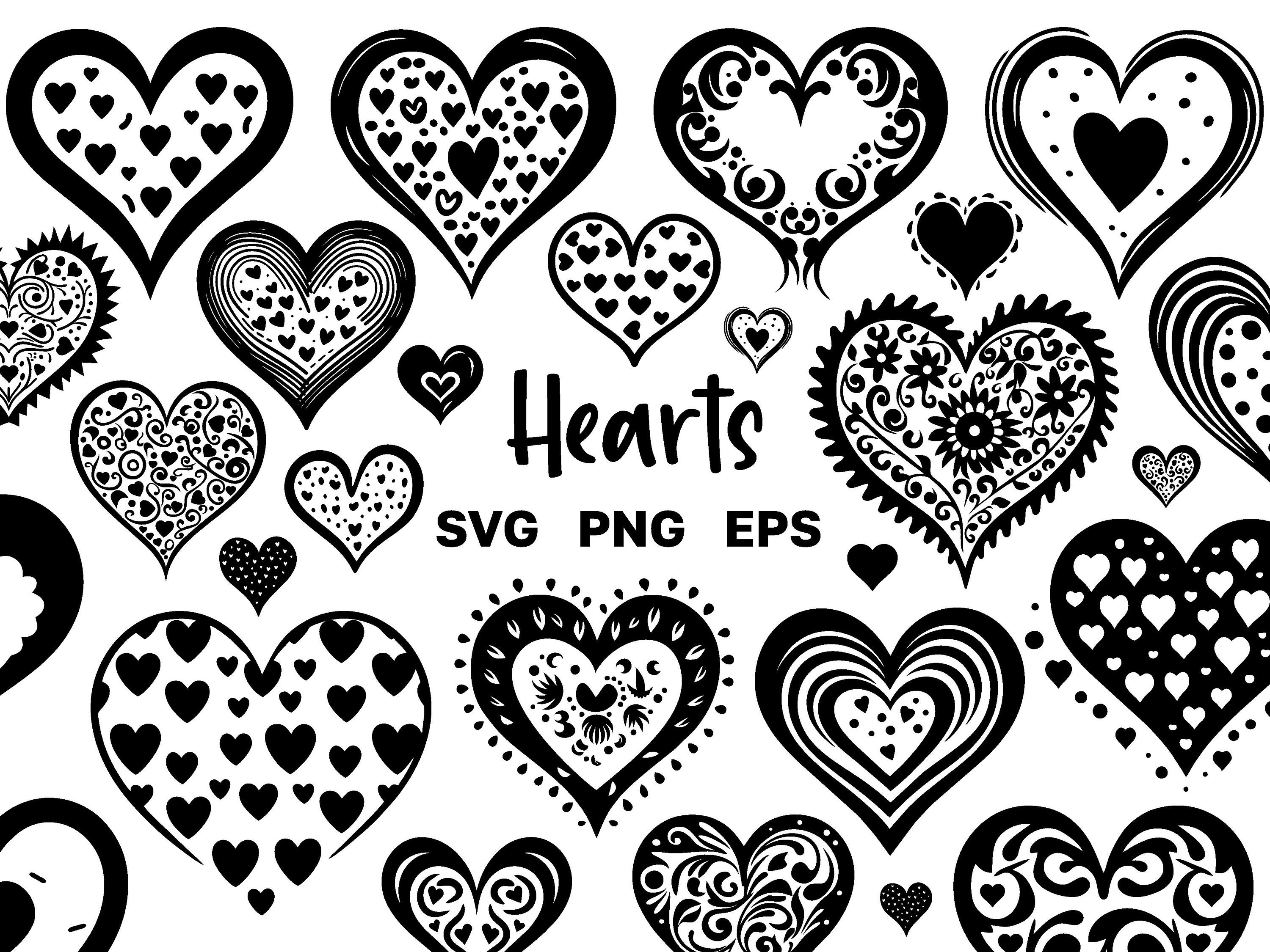 Hearts SVG Clipart Drawn Hearts Silhouette PNG Bundle Valentine Days ...