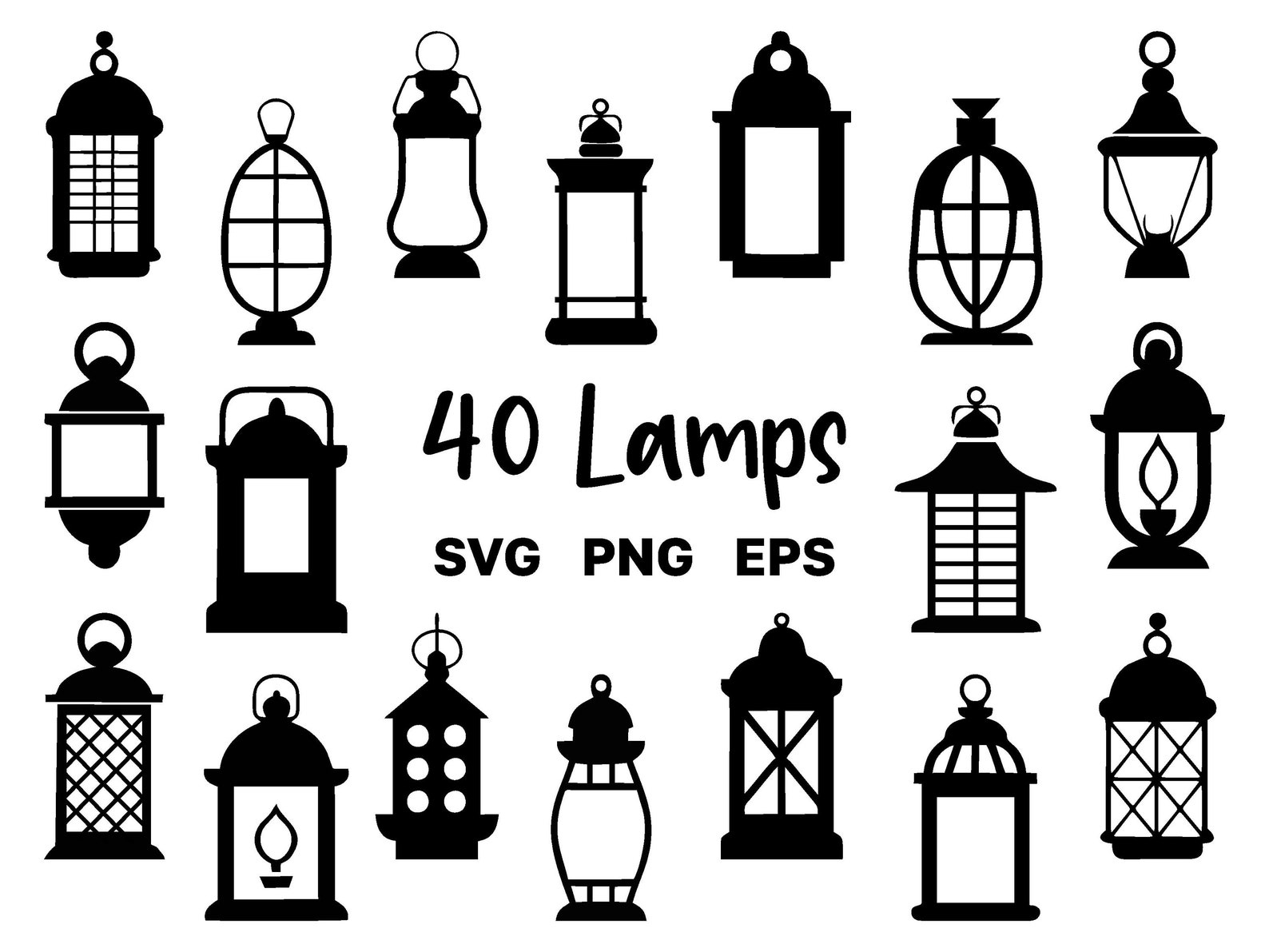 Lantern Silhouette SVG Clipart - Vector Lantern Bundle - Cricut Cutting ...