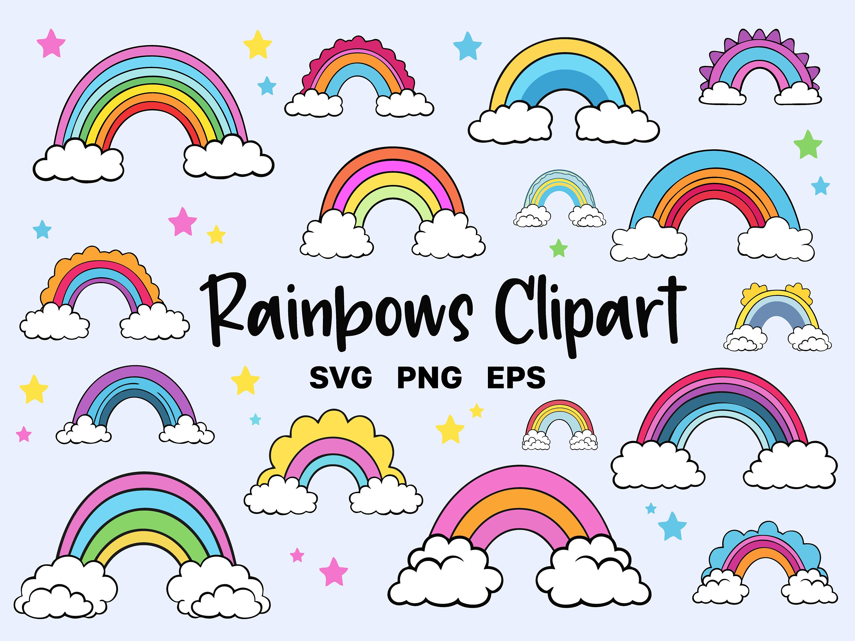Rainbow SVG PNG Clipart Cute Rainbows Bundle Vector Files Decor ...