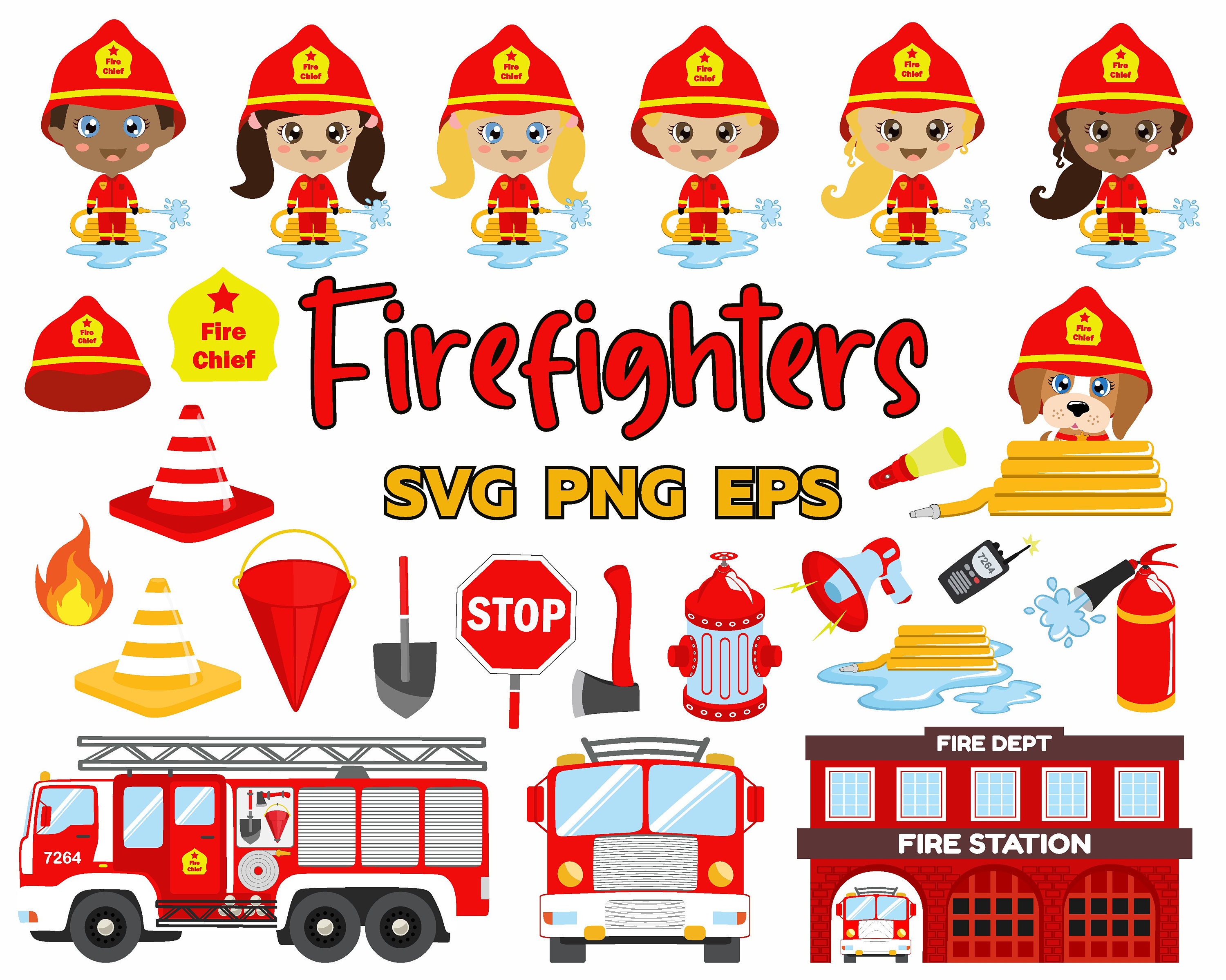 Firefighter SVG Clipart INSTANT DOWNLOAD Firefighter Png Bundle Fireman ...