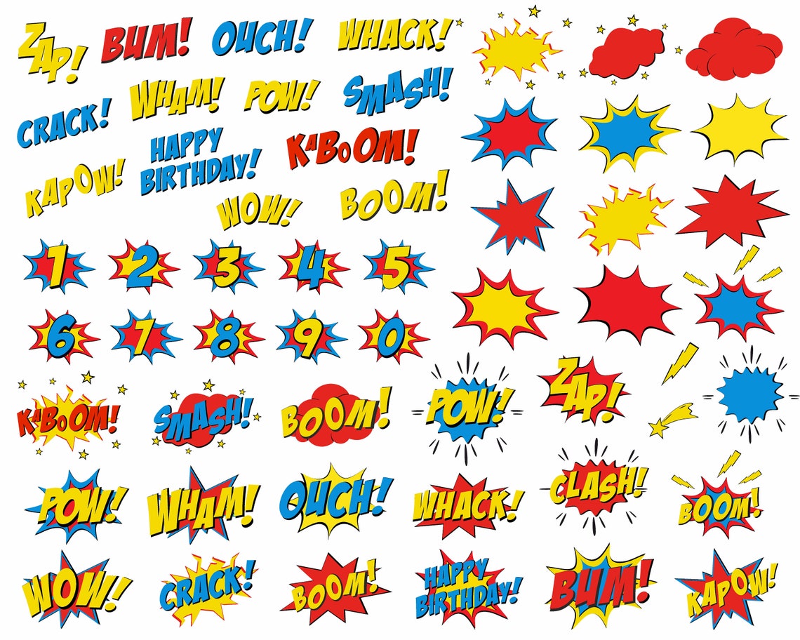 Comic Style Action Bubbles SVG Clipart - Comic Cartoon Style PNG Bundle ...