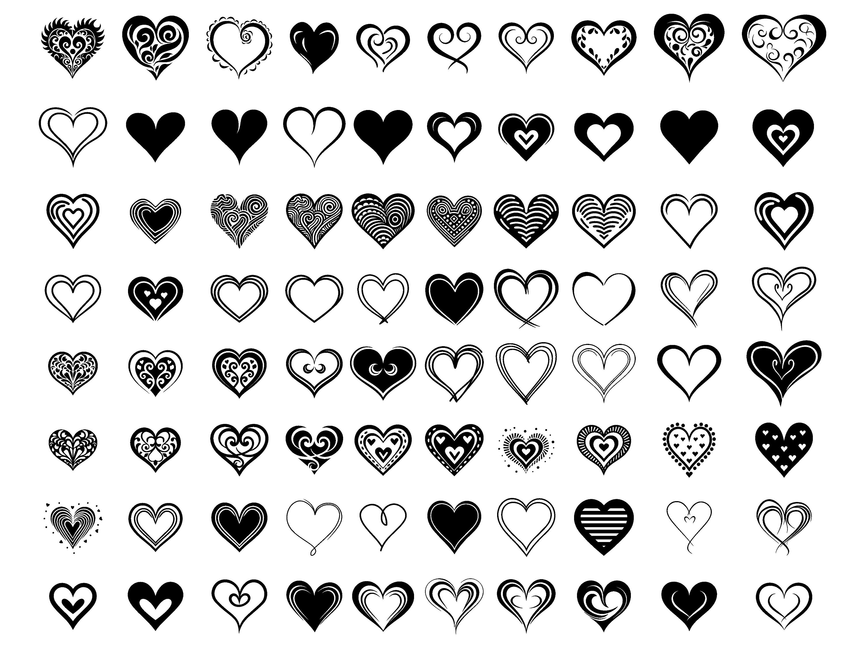 240 Hearts SVG Clipart Drawn Hearts Silhouette PNG Bundle Valentine ...