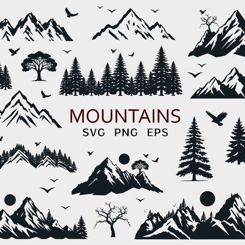 Mountains With Trees Svg - Etsy