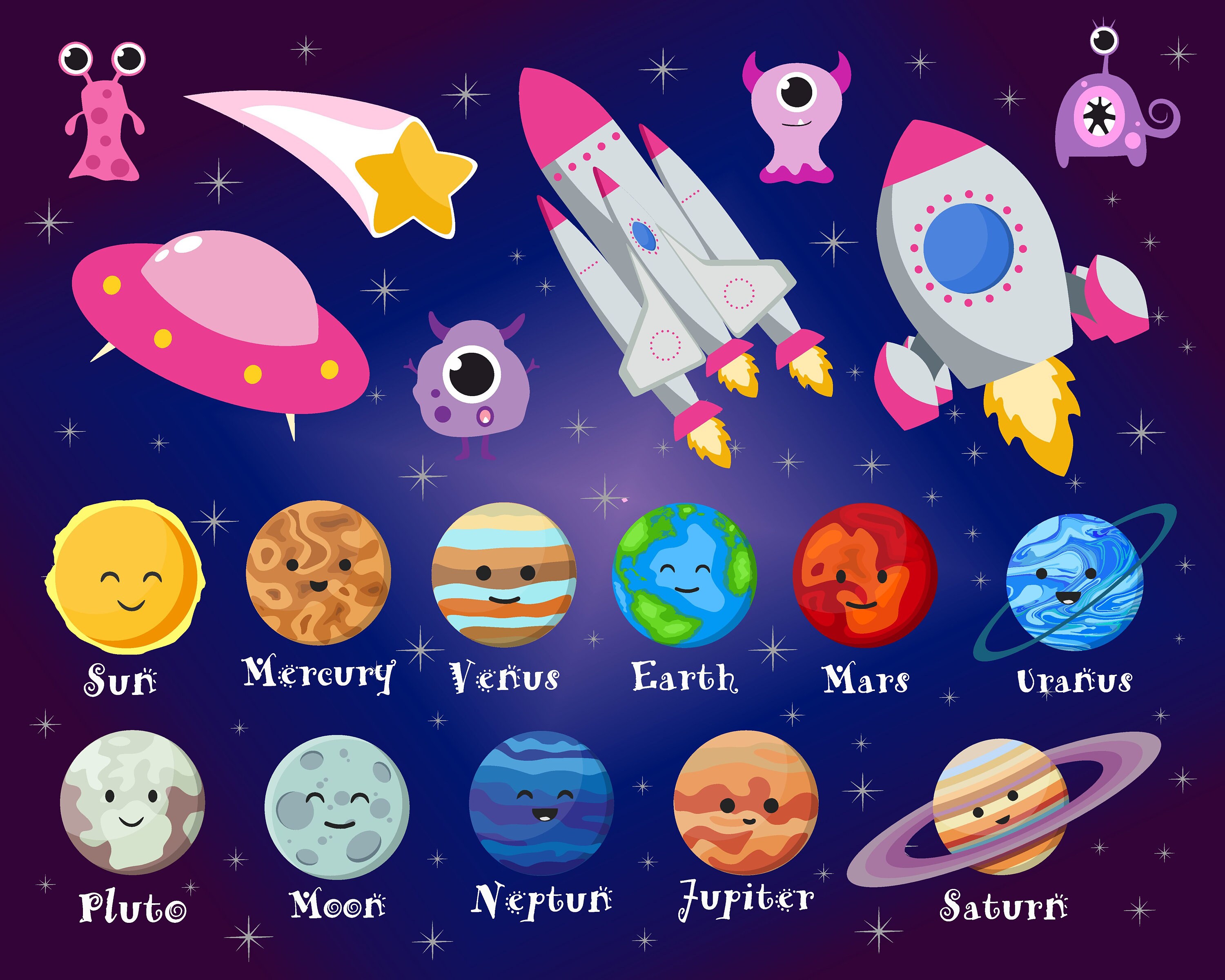 Kids in Space SVG Clipart Astronaut Girls Galaxy Clipart Planets PNG ...
