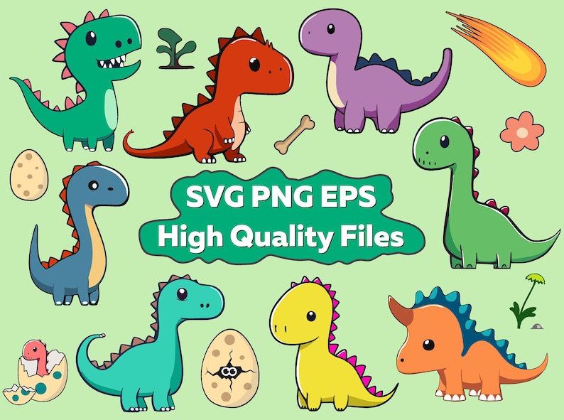 Dinosaur Clipart SVG PNG EPS Digital Cute Dinos Clip Art Dinosaur Cut ...